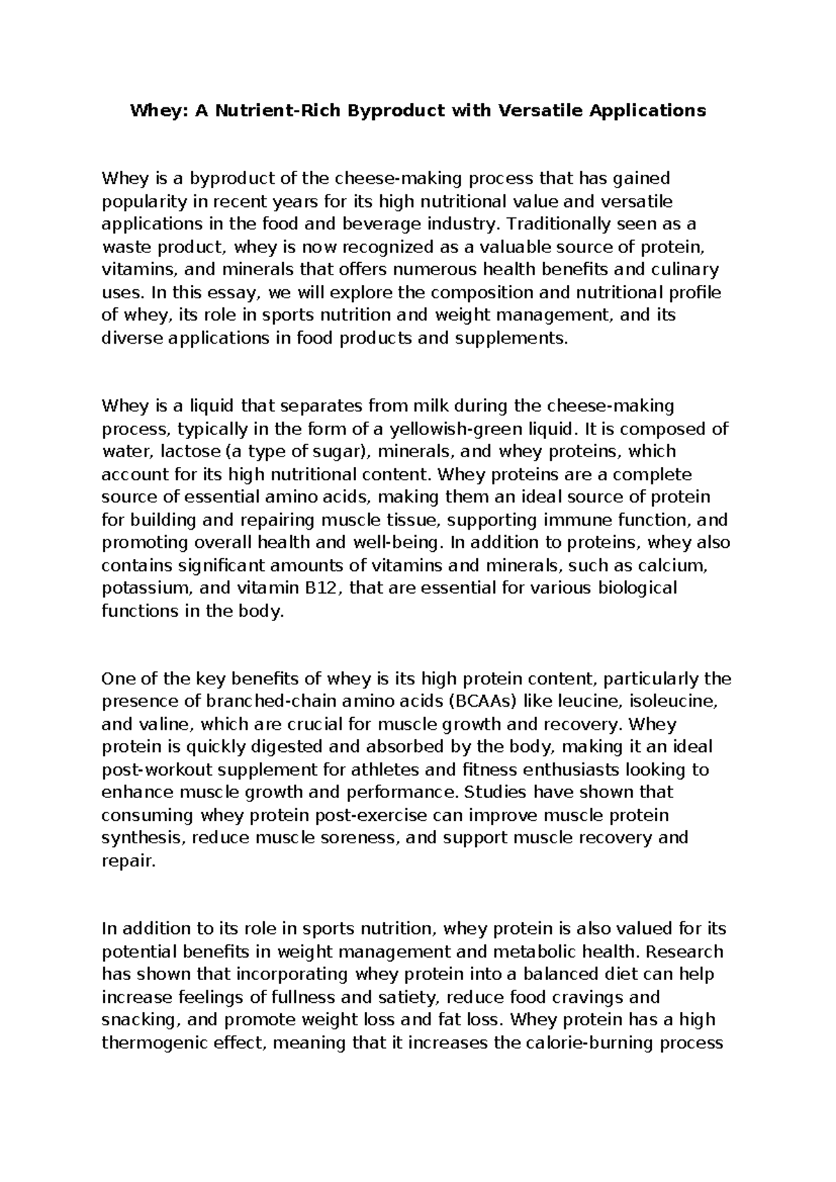 Whey A Nutrient-Rich Byproduct with Versatile Applications ...