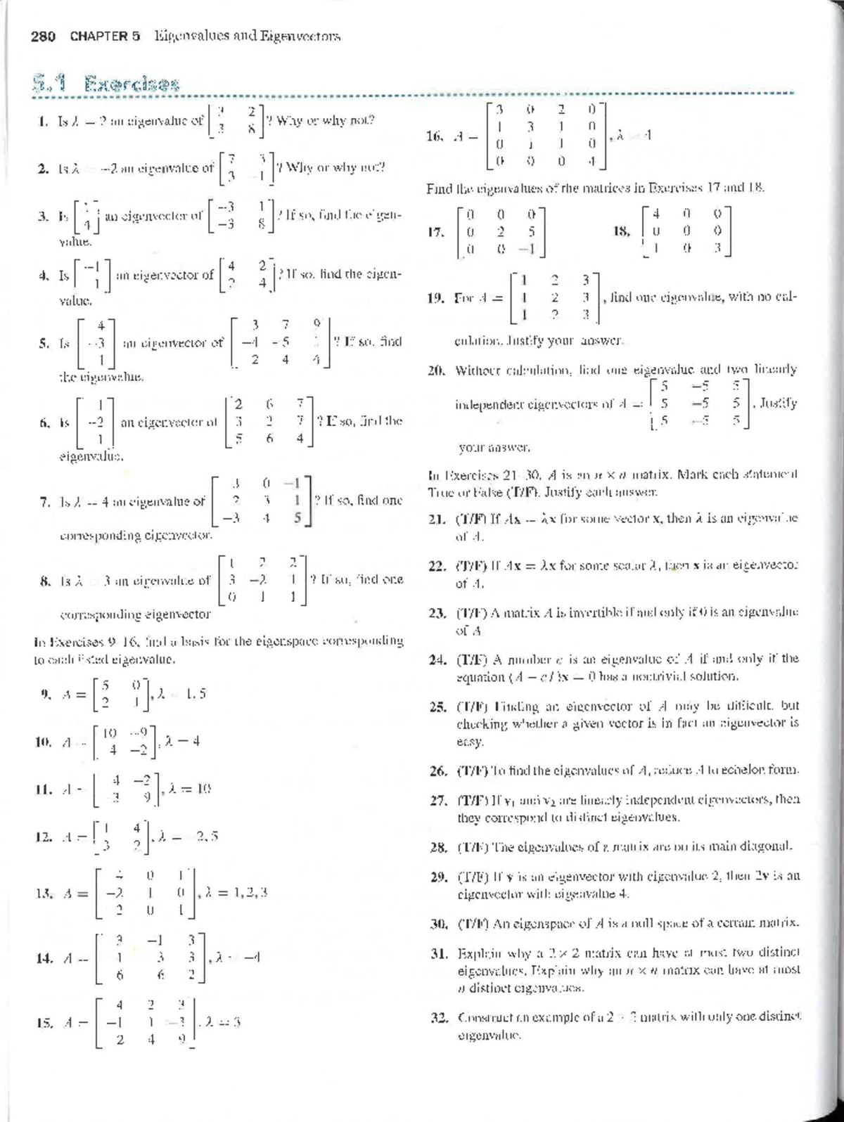 HW 7 - Practice Problems from Course - 280 CHAPTER 5 Eigenvalues and ...