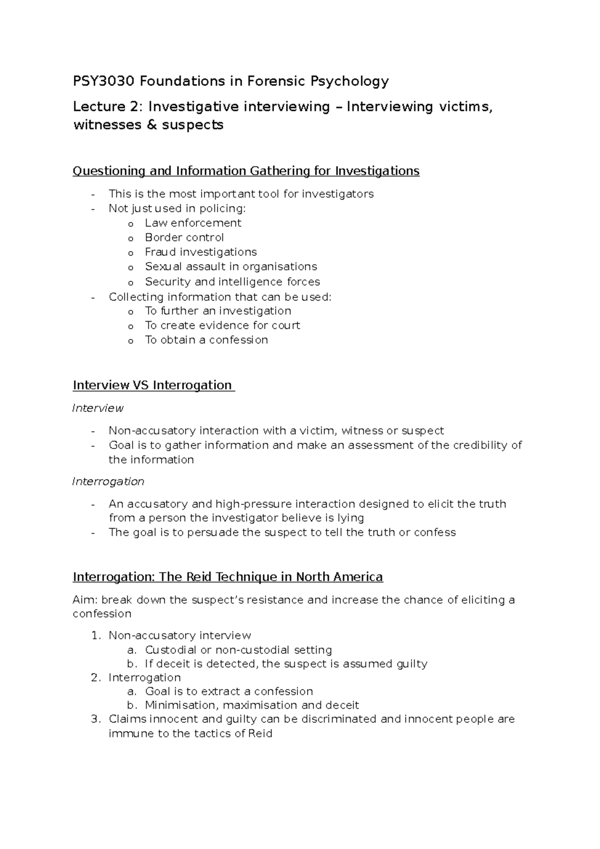 Foundations in Forensic Psychology: Investigative Interviewing ...