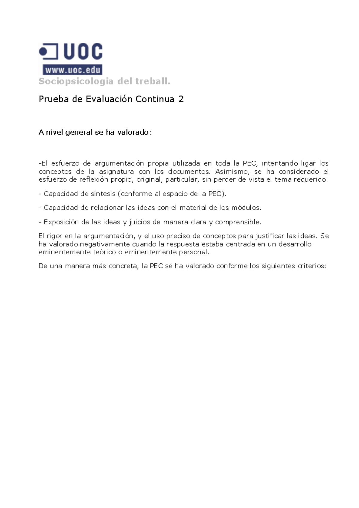 Criterios y ejemplo PEC 2 - Sociopsicologia del trabajo Sept - Feb 2021 - Sociopsicologia del ...