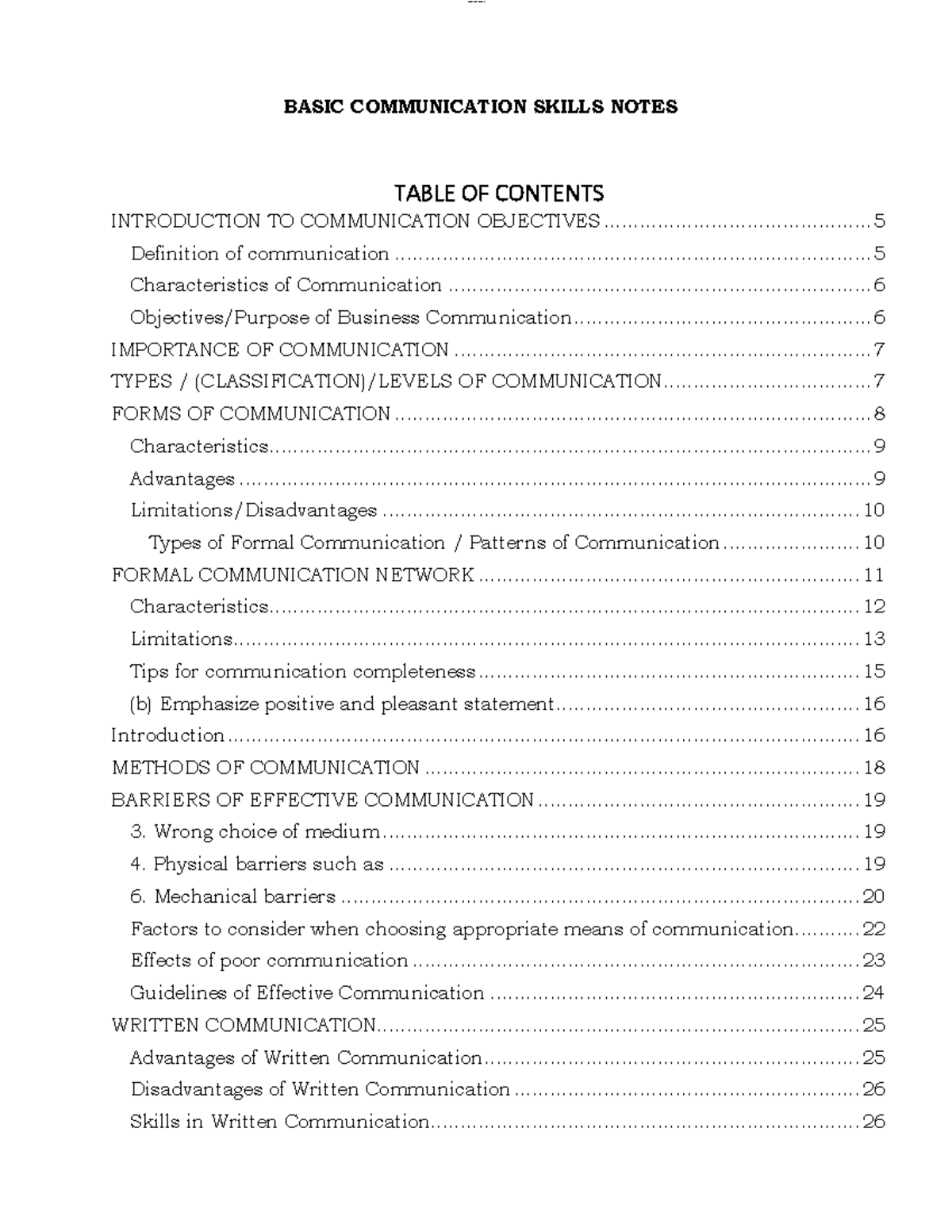 Communication Skills Notes - BASIC COMMUNICATION SKILLS NOTES ...