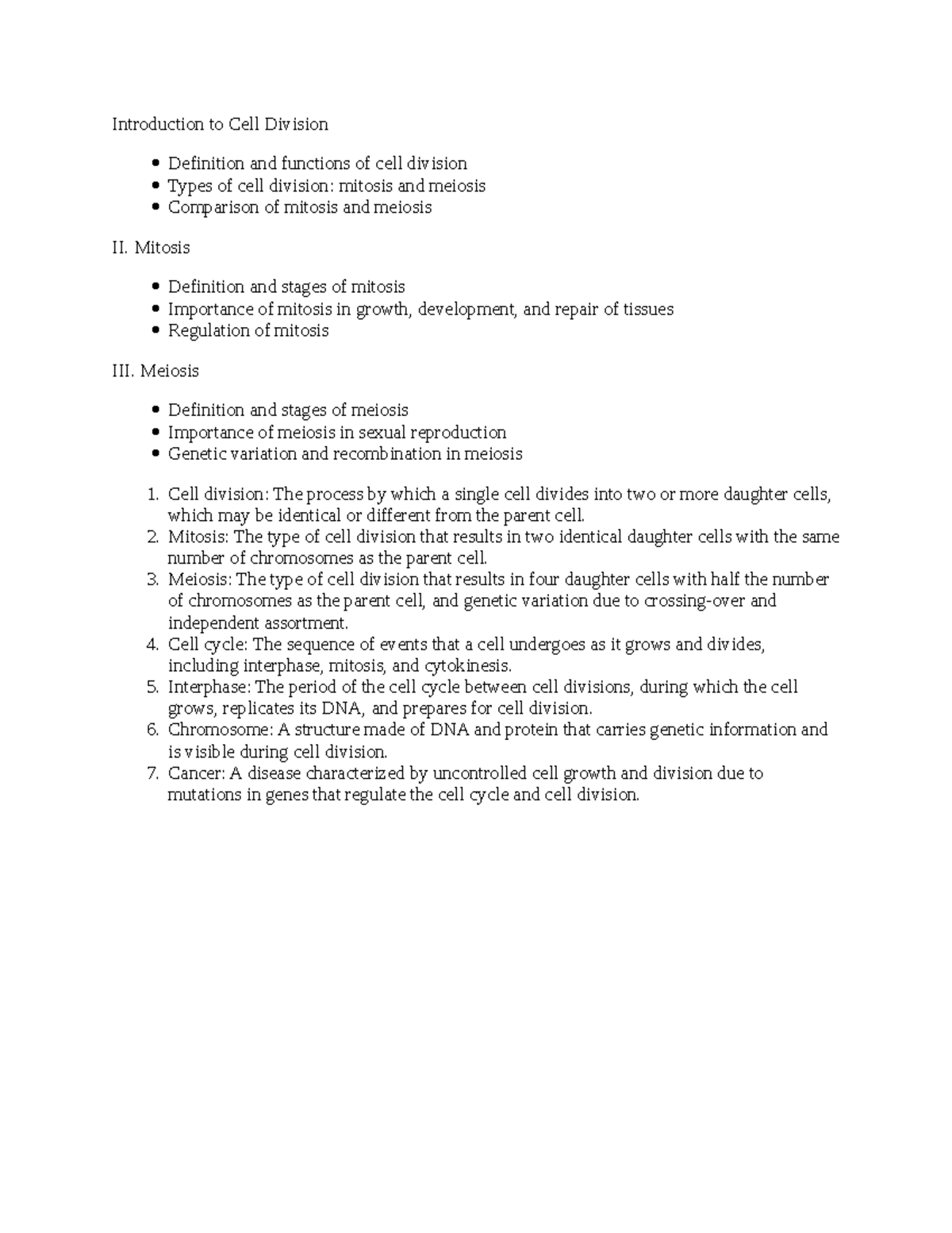 Cell Divison Notes - Introduction to Cell Division Definition and ...