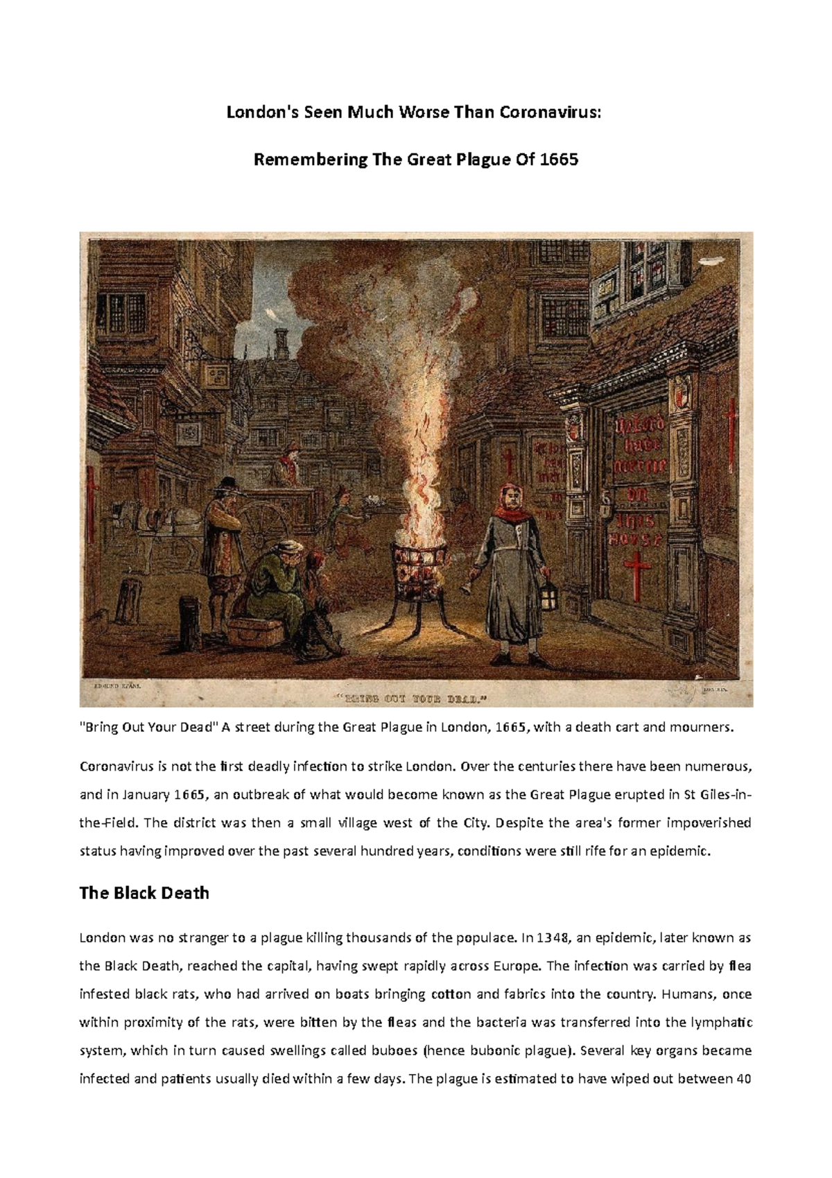 The great plague - London's Seen Much Worse Than Coronavirus ...