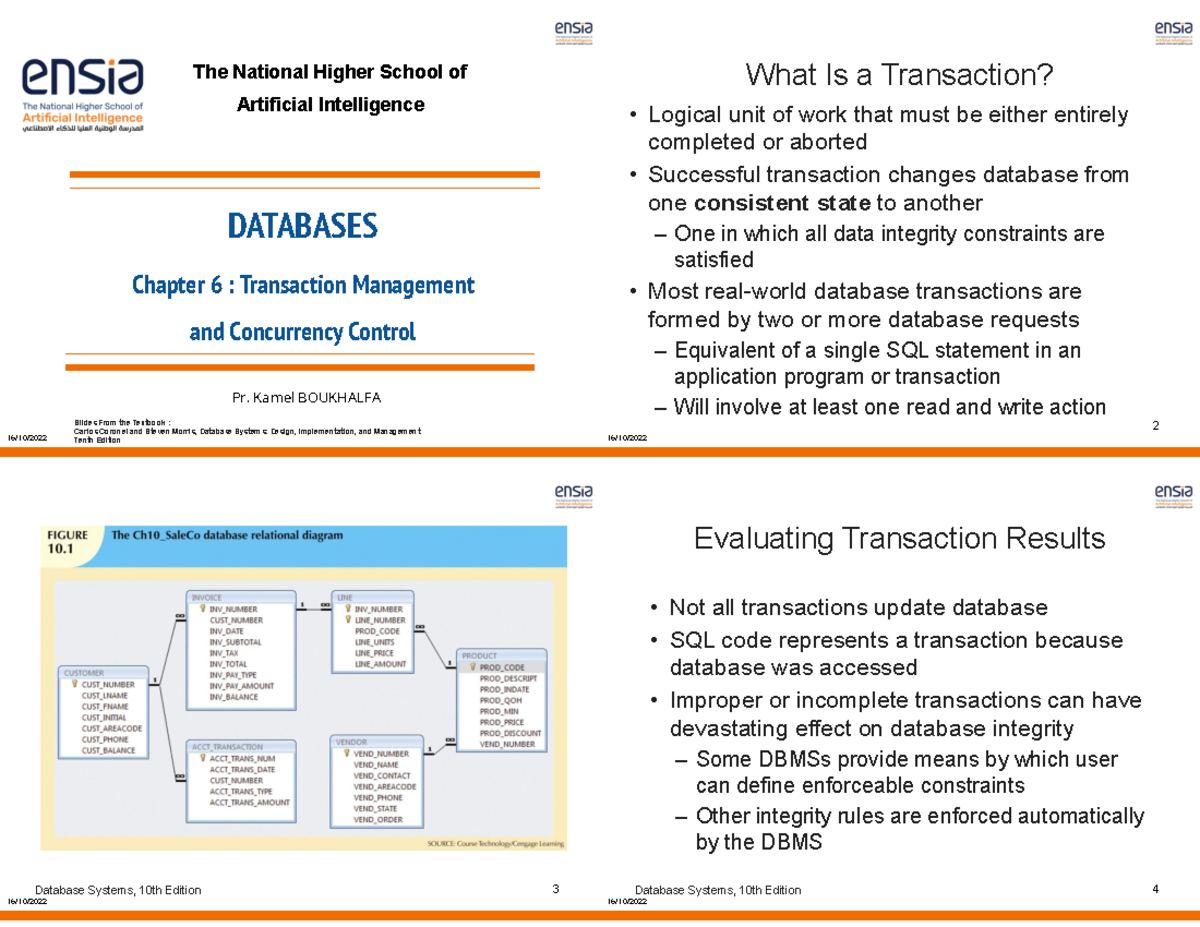 Chapter 6 - Transactions - 16/10/ DATABASES Chapter 6 : Transaction Management and Concurrency ...