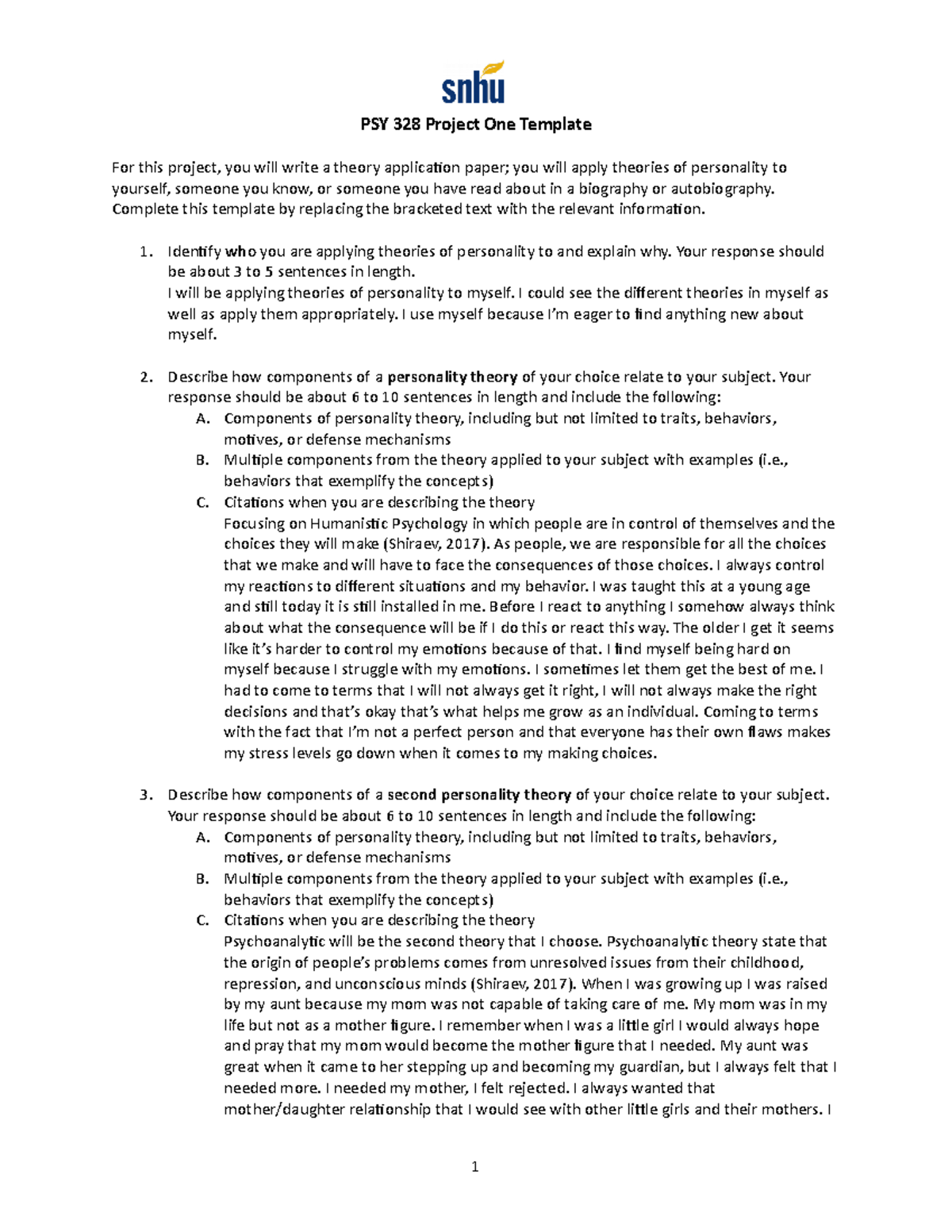 PSY 328 Project One - PSY 328 Project One Template For this project ...