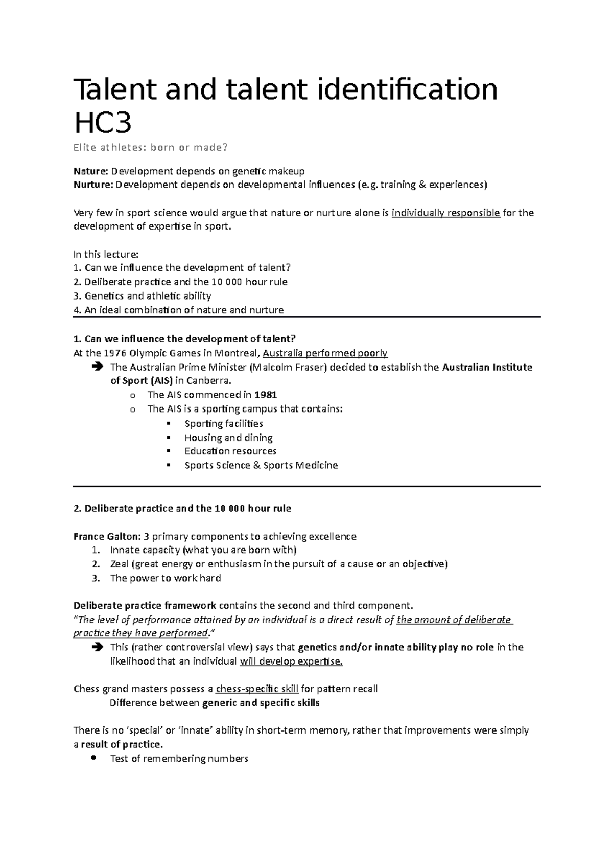 Talent and talent identification HC3 - Talent and talent identification ...