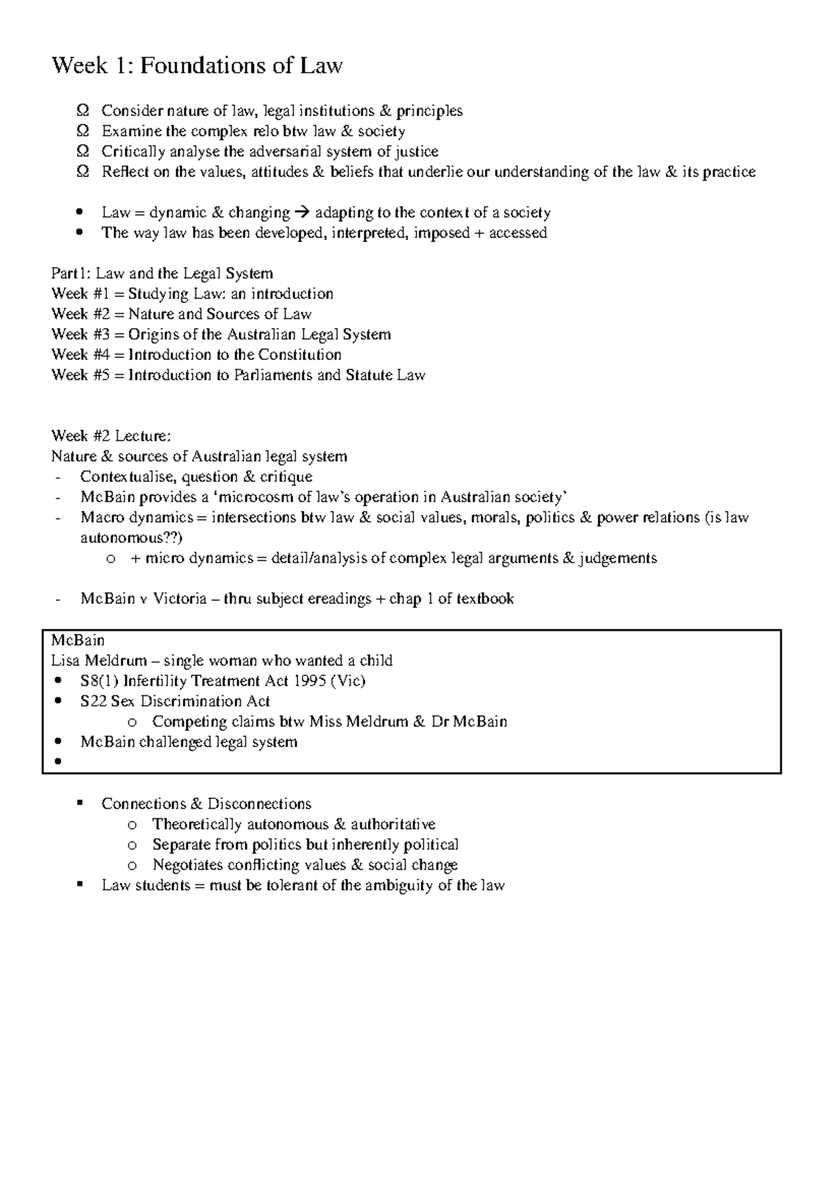 Week 1 - Lecture notes 2 - Week 1: Foundations of Law Consider nature ...