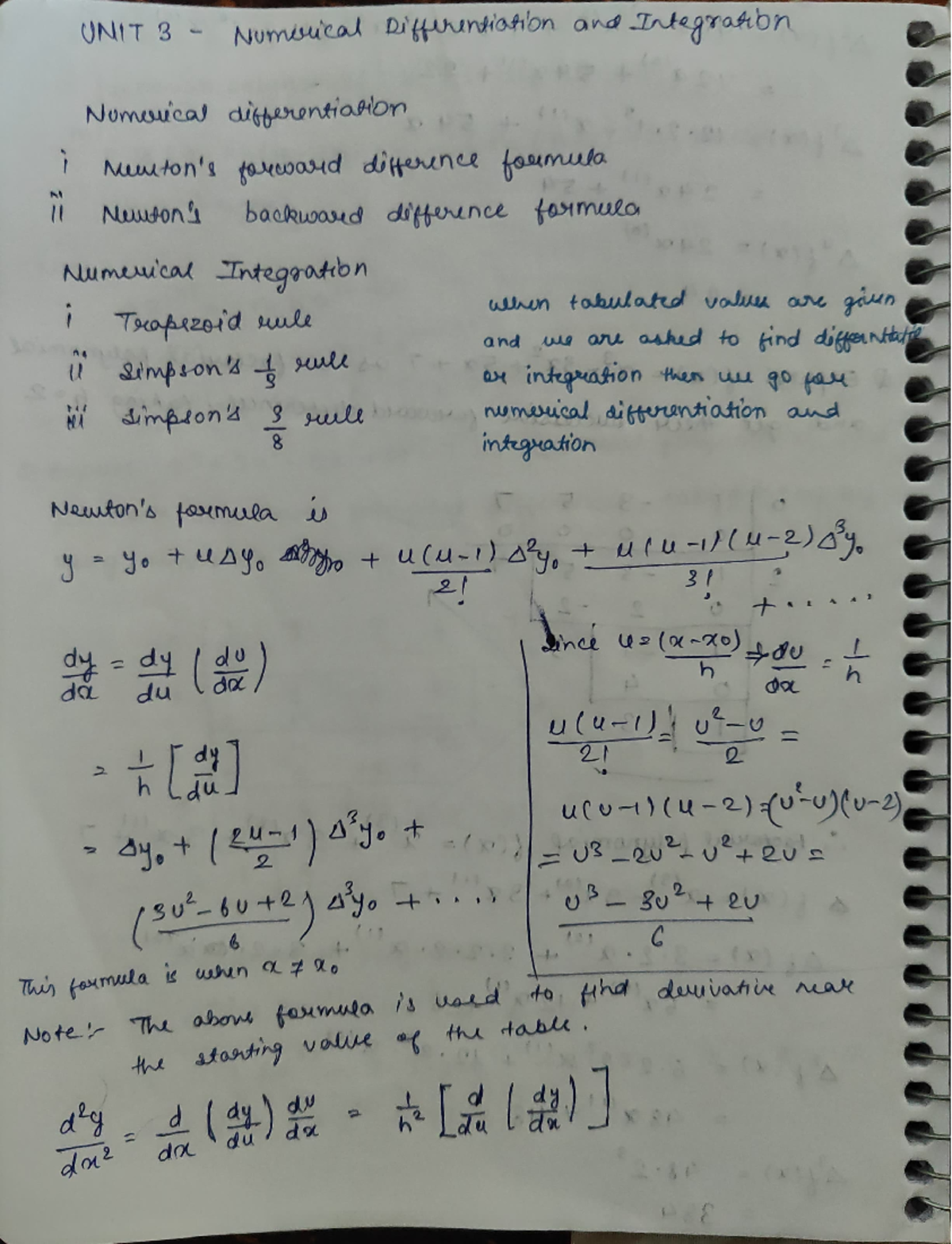 Maths Unit 3 - Unit 3 notes - UNIT 3 Numerical Differentiation and ...