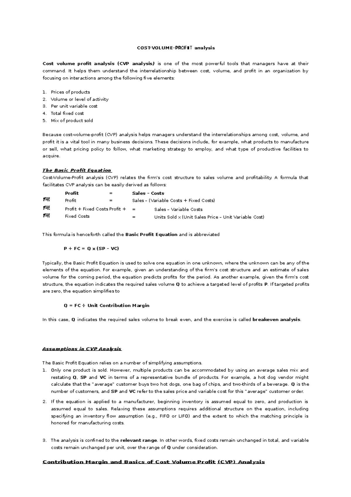 Lesson 3 Cost Volume Profit Analysis - COST-VOLUME-PROFIT analysis Cost ...