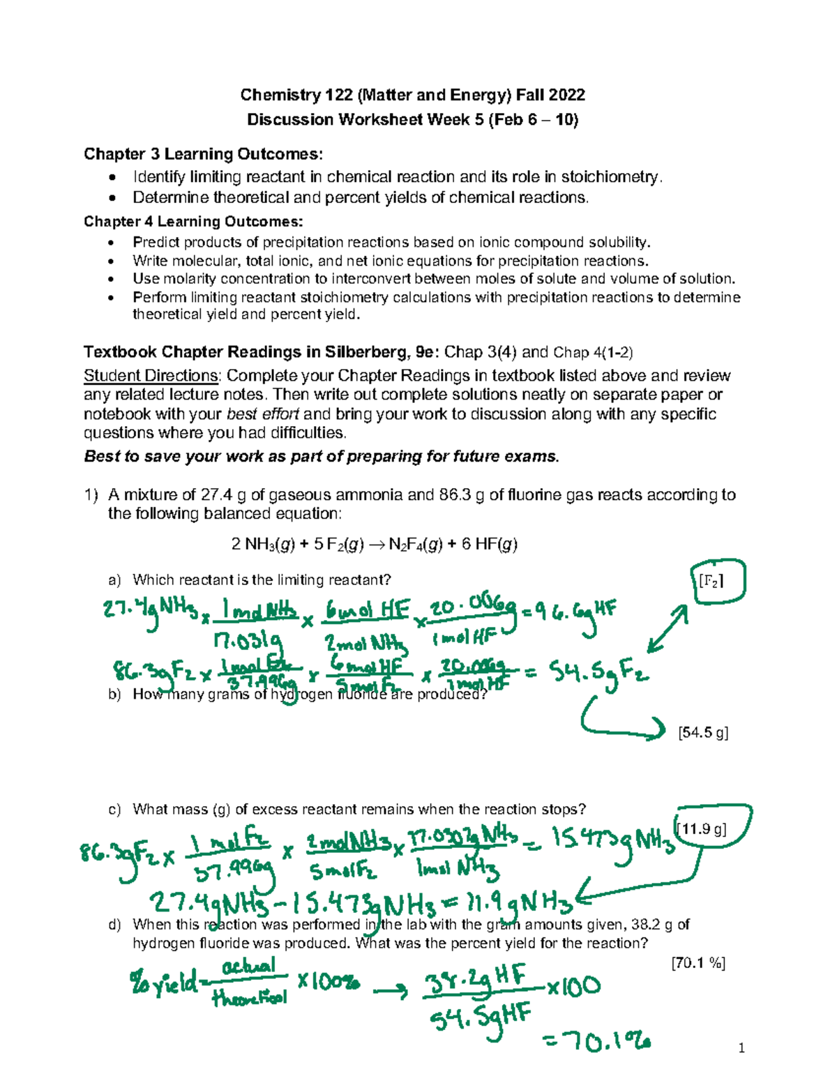 Chem 122 S23 Dis Wk 5 - Discussion section work - 1 Chemistry 122 ...