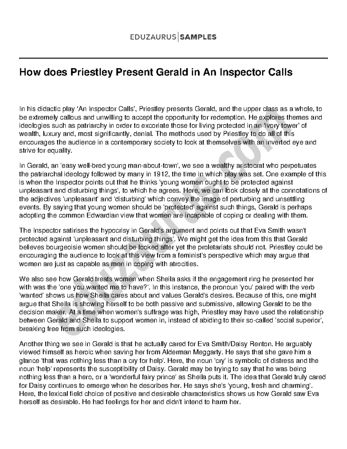 How does Priestley Present Gerald in An Inspector Calls - He explores ...