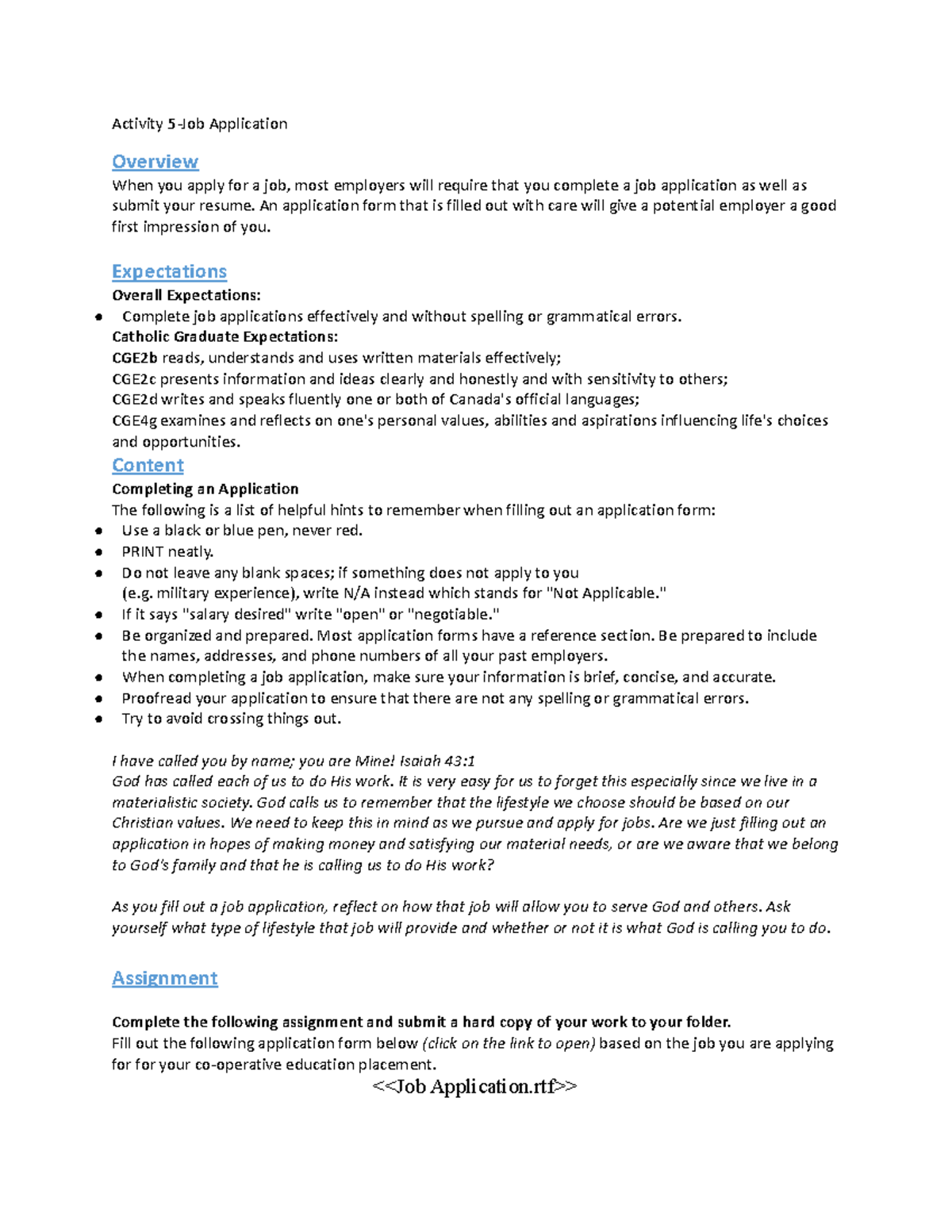 Activity 5-Job Application - Activity 5-Job Application Overview When ...