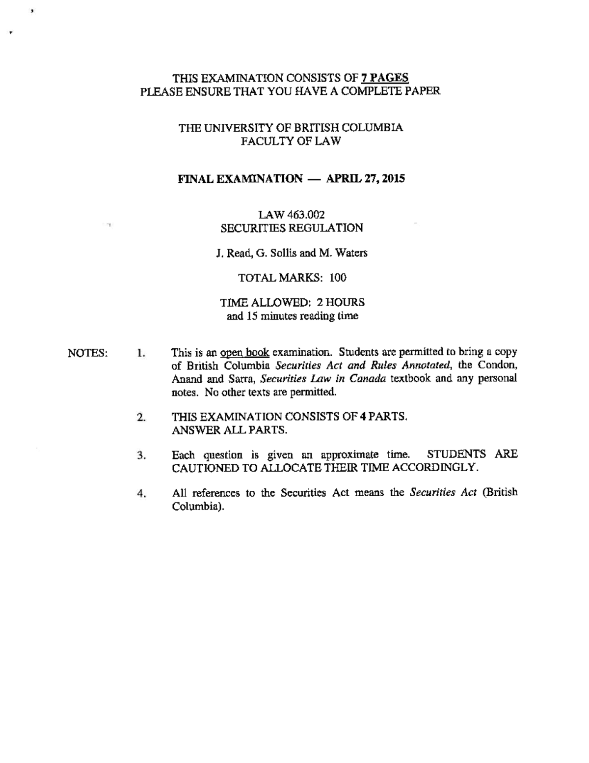 Exam 27 April 2015 Questions Section 2 Warning Decodescan