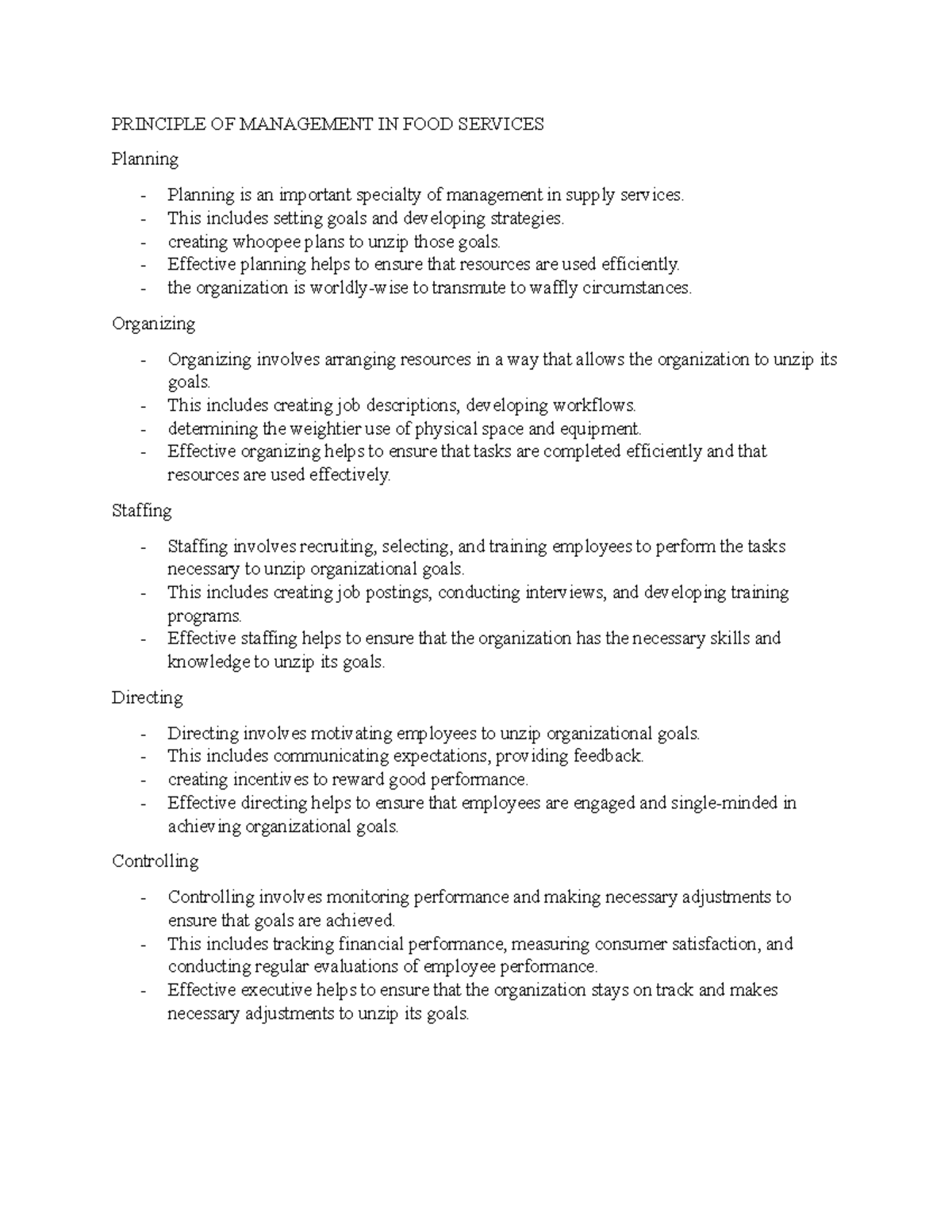 Principle OF Management IN FOOD Services Notes 1 - PRINCIPLE OF ...