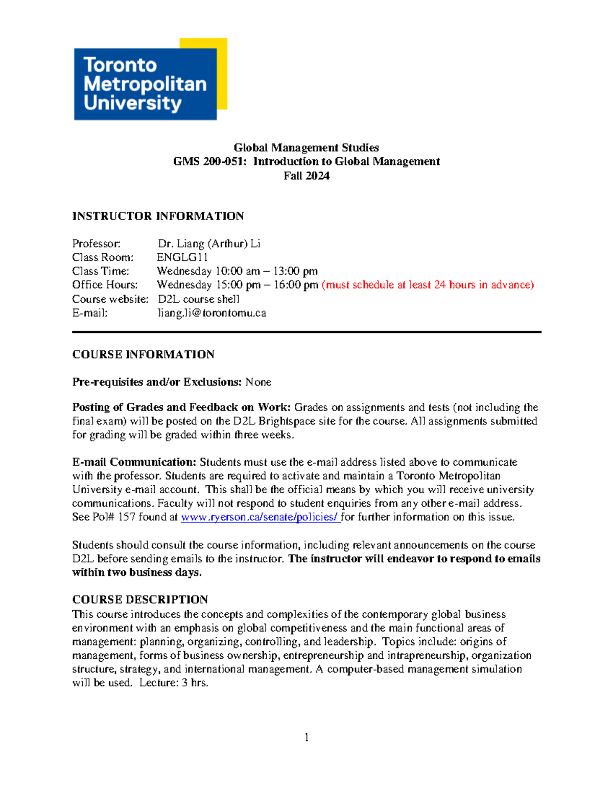Course Outline - GMS200-051-Wednesday 10am-13pm- Englg 11 - Dr. Liang ...