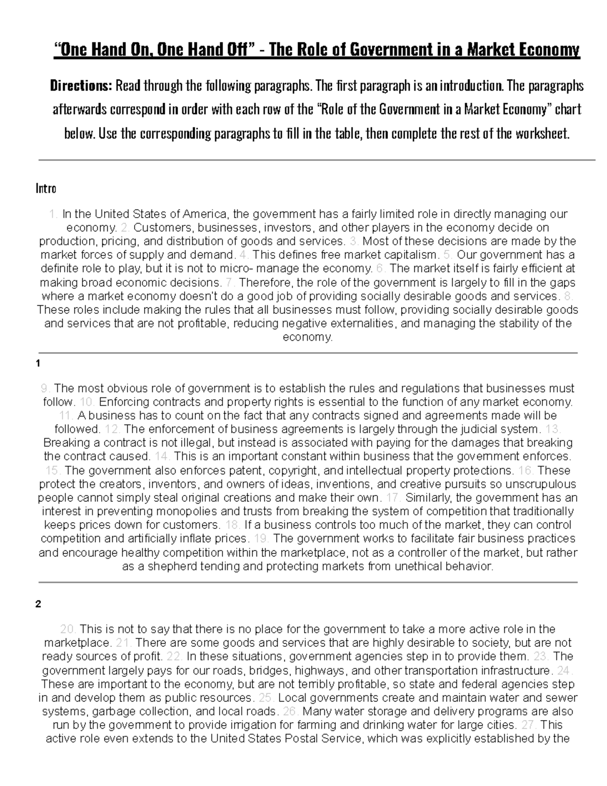 “One Hand On, One Hand Off” - Role of the Government in a Market ...