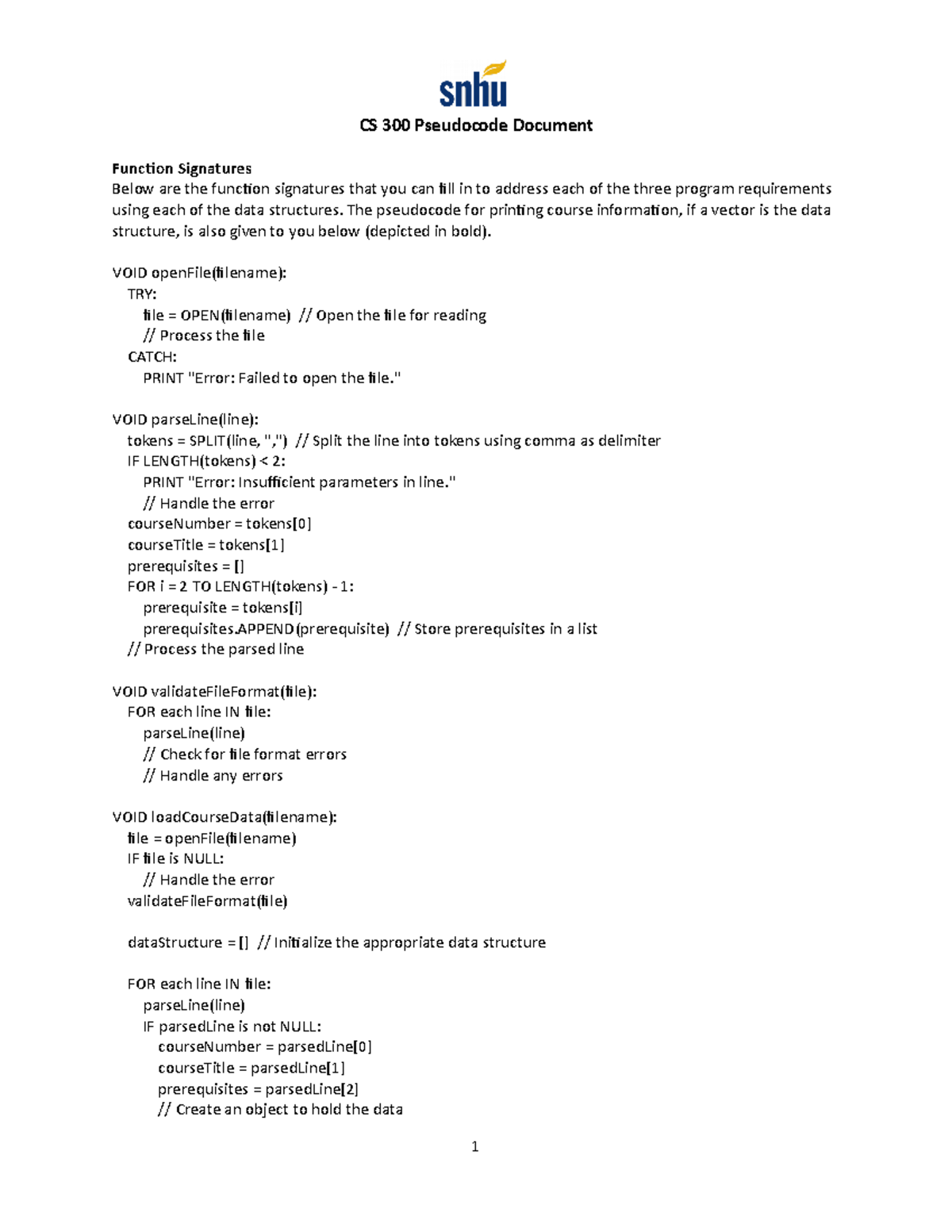 3 3cs 300 Pseudocode Document Cs 300 Pseudocode Document Function Signatures Below Are The