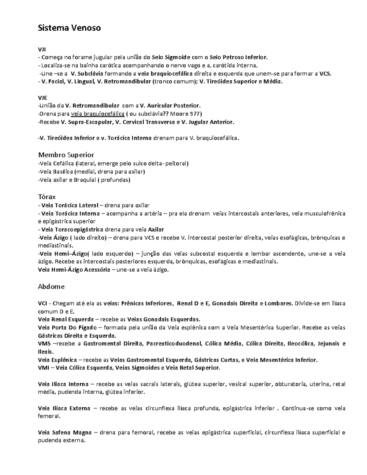 Resumo-Sistema Venoso - Warning: TT: undefined function: 32 Warning: TT: undefined function: 32 ...