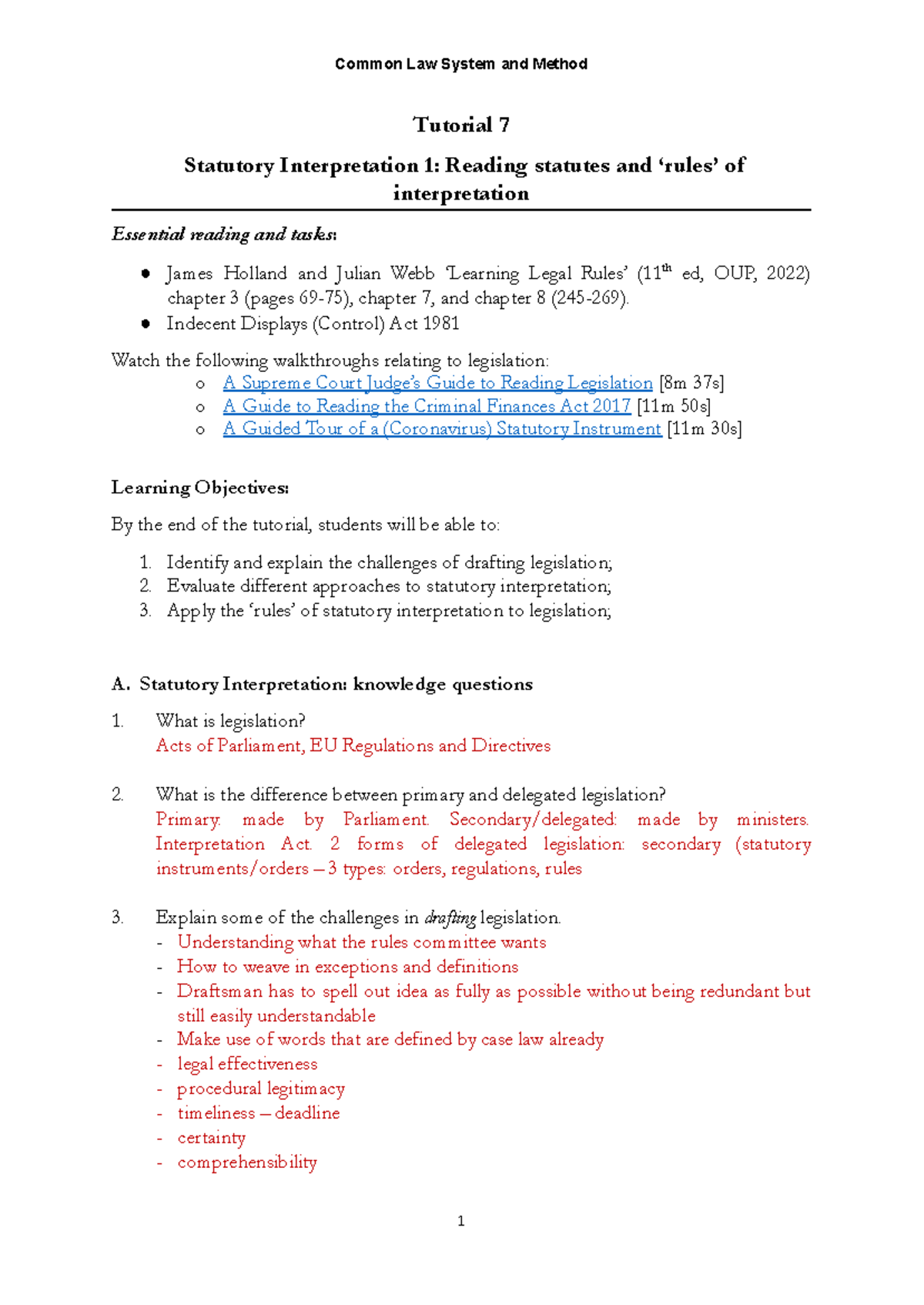 Tutorial 7 Statutory Interpretation I - Indecent Displays (Control) Act ...