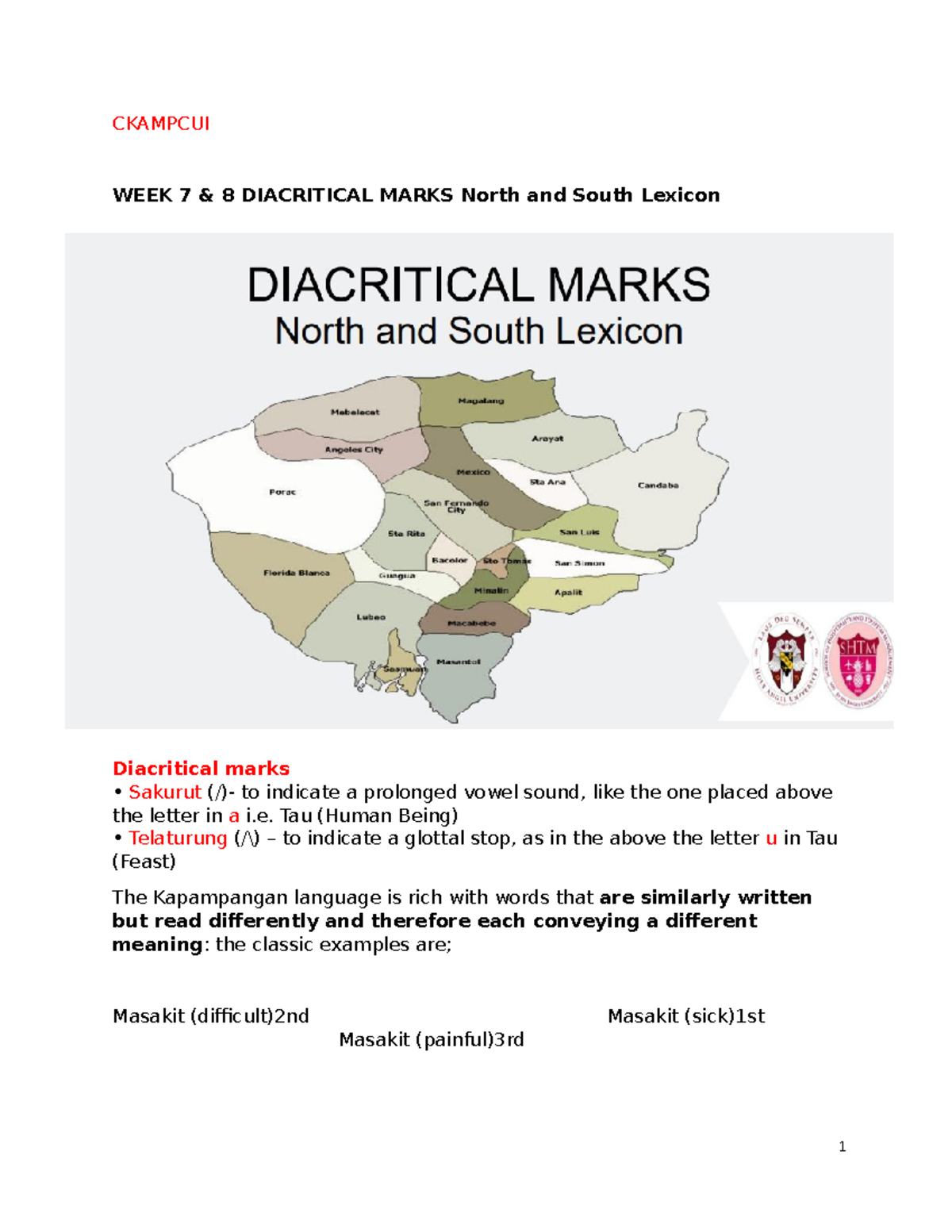 Ckampcui Reviewer Midterm - CKAMPCUI WEEK 7 & 8 DIACRITICAL MARKS North ...