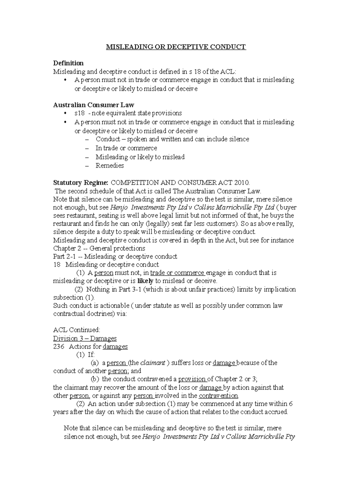 Misleading or Deceptive Conduct - MISLEADING OR DECEPTIVE CONDUCT ...