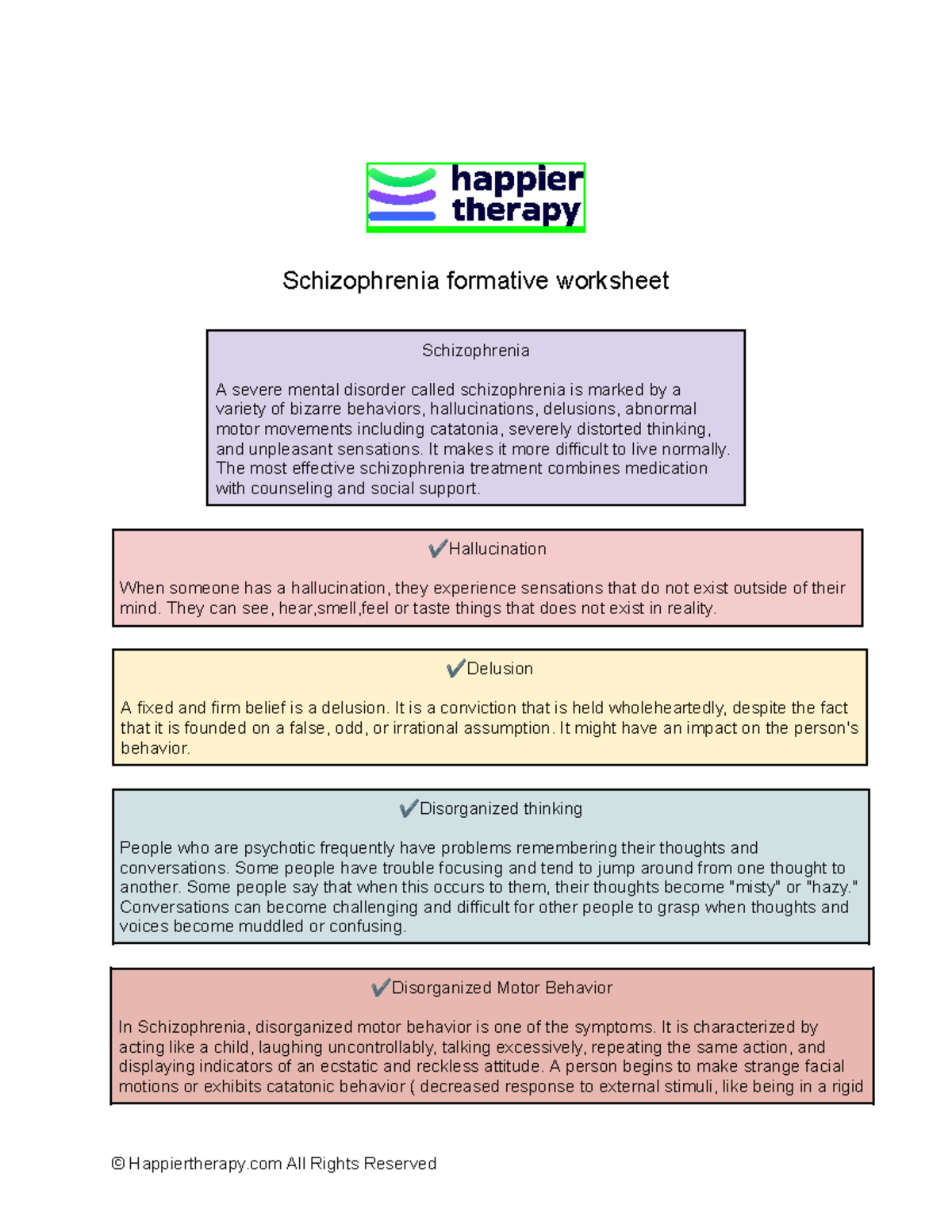 schizophrenia worsheet - Schizophrenia formative worksheet ...