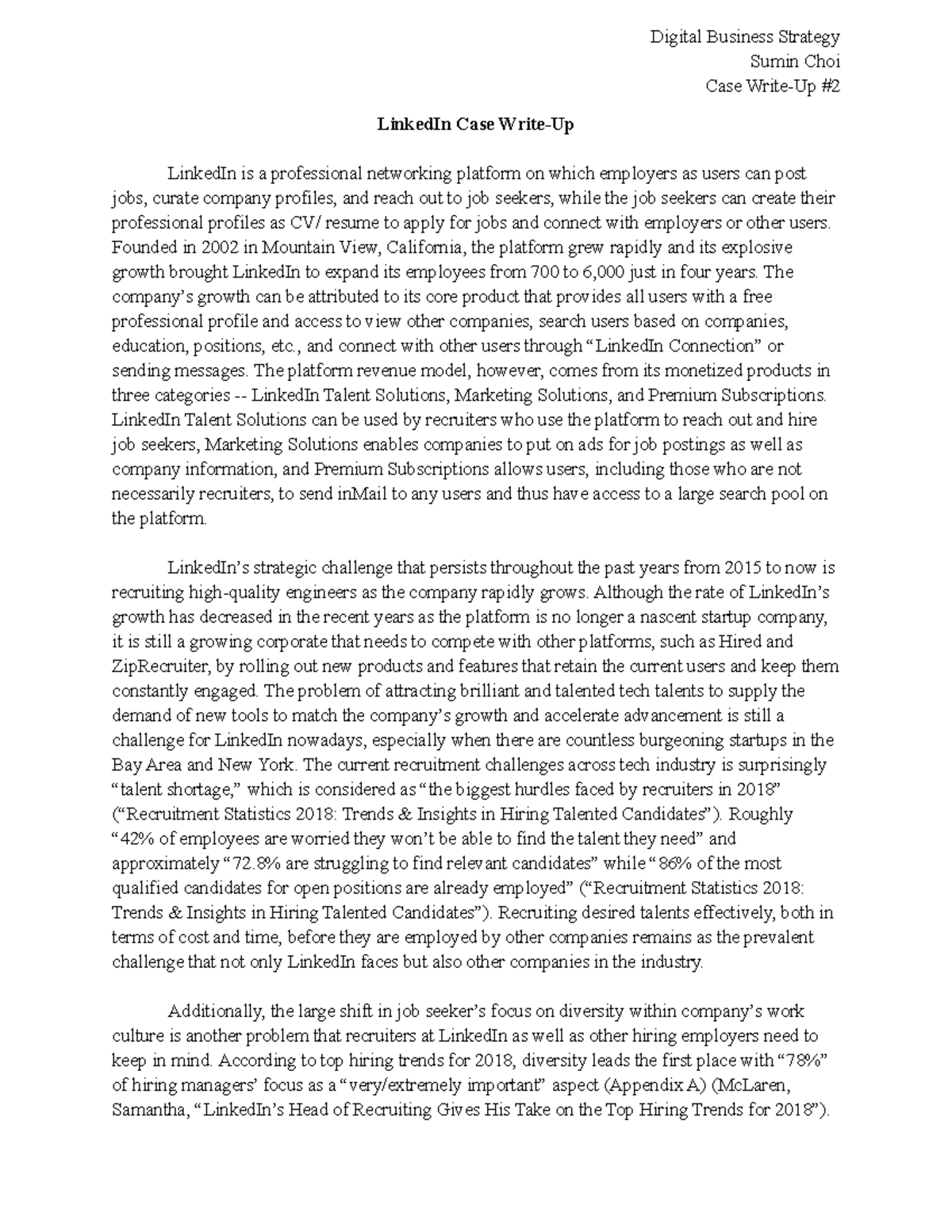 Linked In CASE Study - Sumin Choi Case Write-Up # LinkedIn Case Write ...