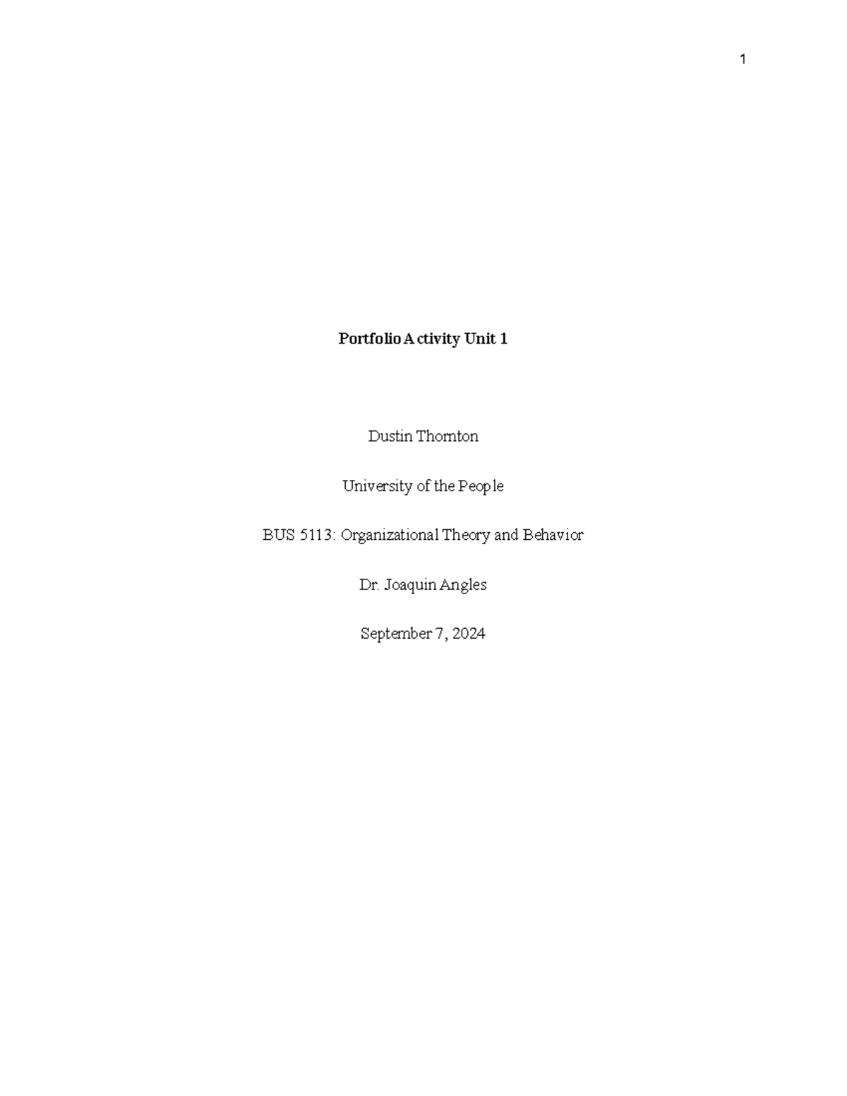 5113 u1 portfolio - Portfolio Activity Unit 1 Dustin Thornton ...
