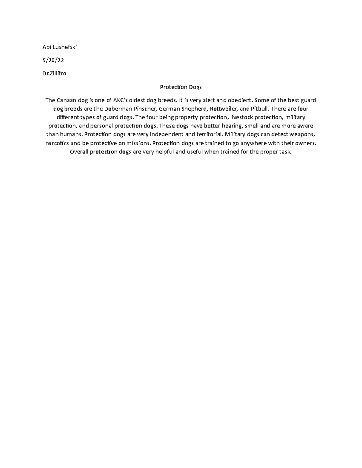 Dogs Assignment - Why dogs are important - Abi Lushefski 9/20/ Dr ...