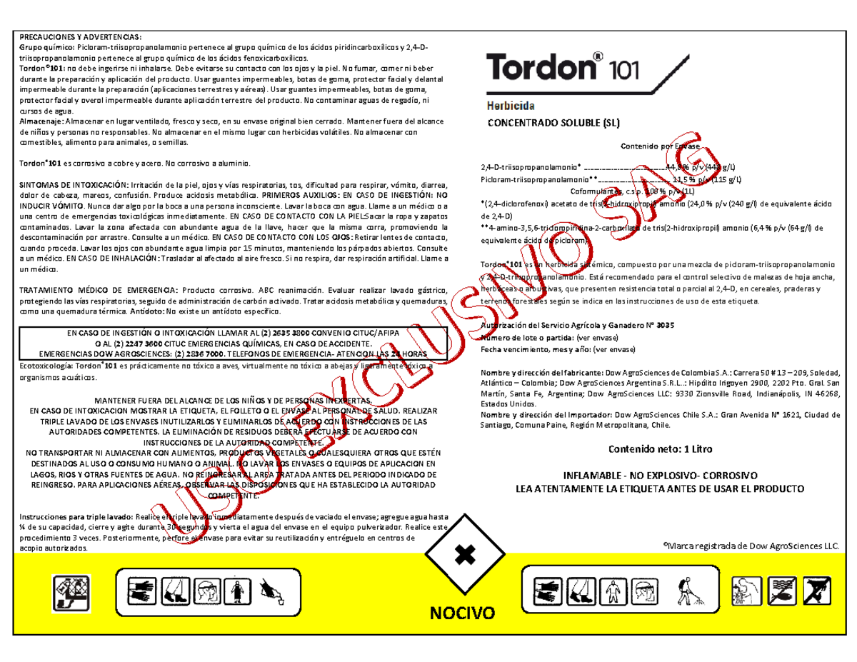 Tordon 101 08-03-2021 - hoja de seguridad plagucidas - PRECAUCIONES Y ...