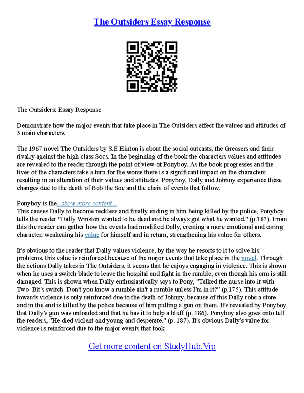 The Outsider Essay - The 1967 novel The Outsiders by S Hinton is about ...