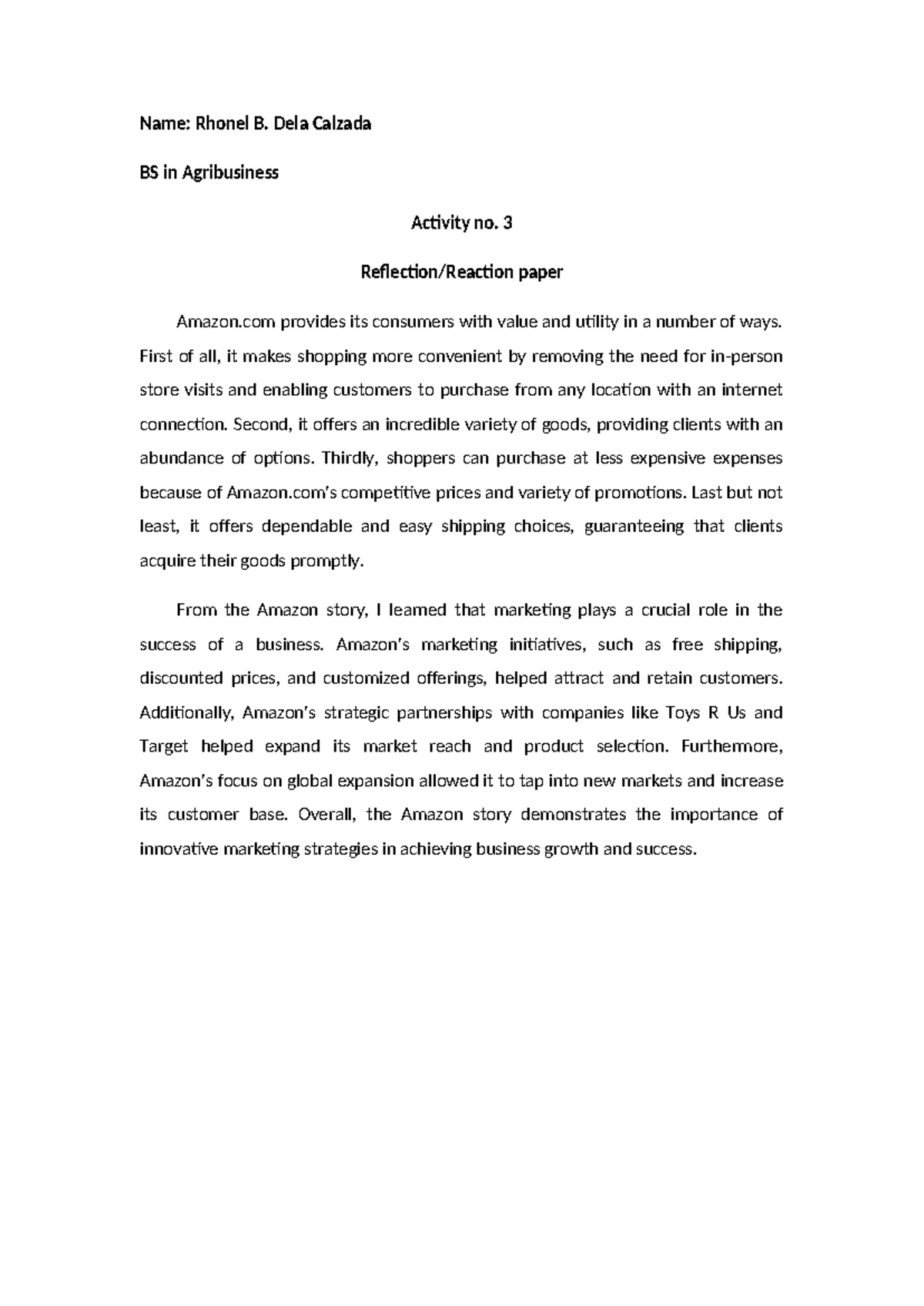 Dela-Calzada-Reflection Reaction-paper - Name: Rhonel B. Dela Calzada ...