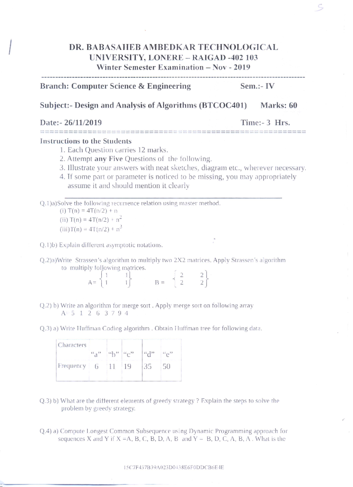 Design & Analysis OF Algorithms- 26-11-190001 - Computer Science Engineering - Studocu