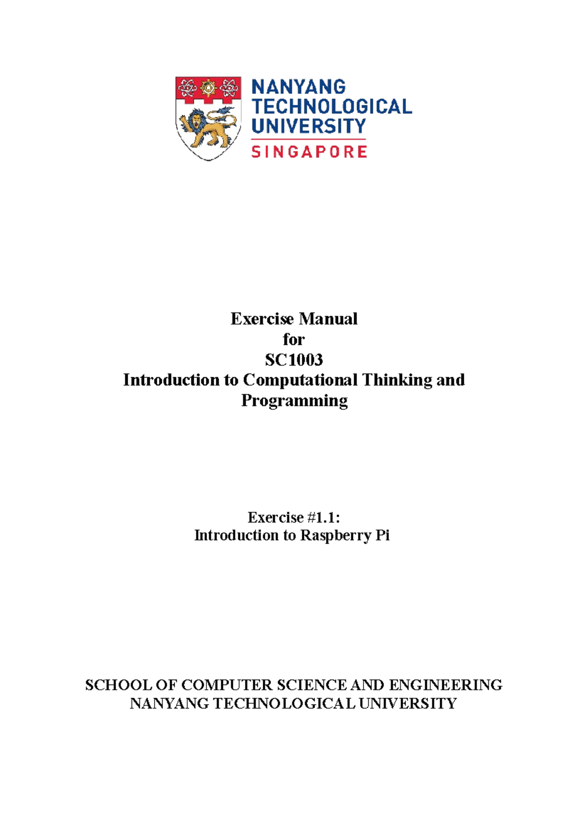 SC1003 Ex 1 - Raspberry Pi, IDE and Network - Exercise Manual for SC Introduction to ...