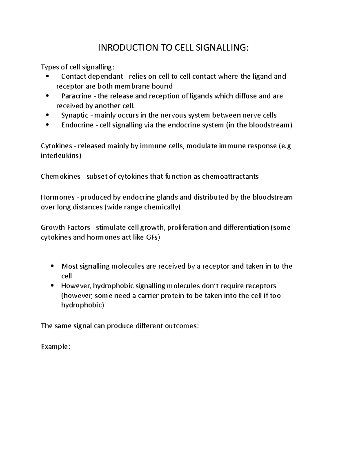 Intro to Cell signalling - INRODUCTION TO CELL SIGNALLING: Types of ...