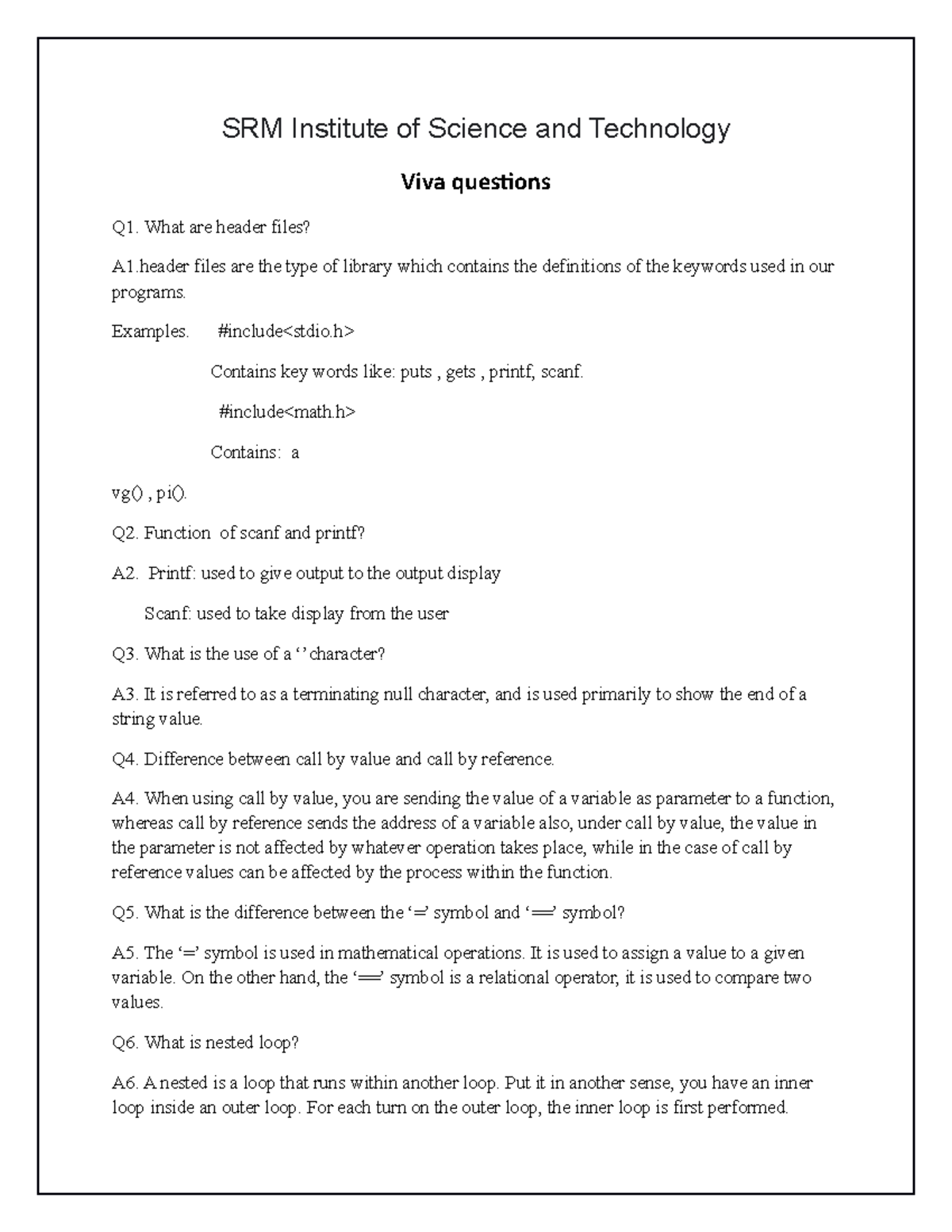 Viva questions - SRM Institute of Science and Technology Viva questions ...