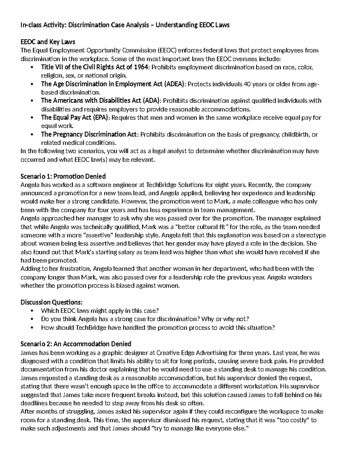 Case Study 8 EEOC Employee Discriminaton - In-class Activity ...