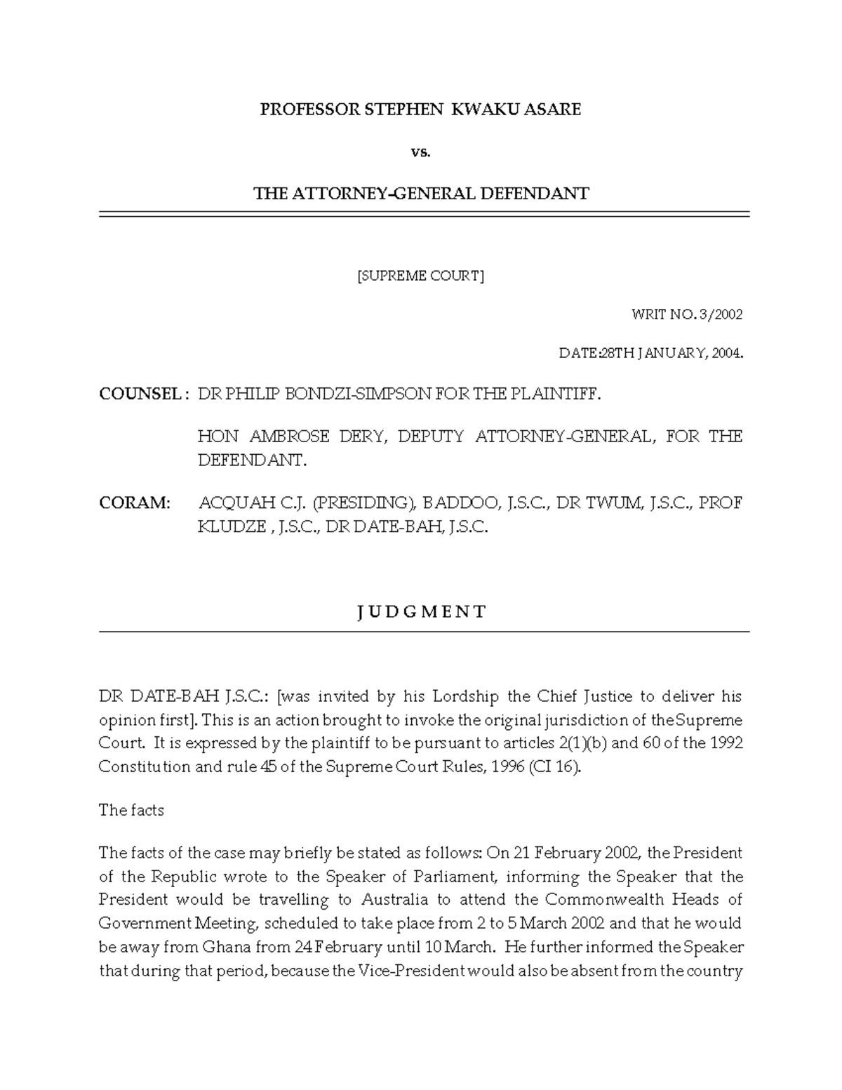 Professor Stephen Kwaku Asare VRS THE Attorney- General - PROFESSOR ...