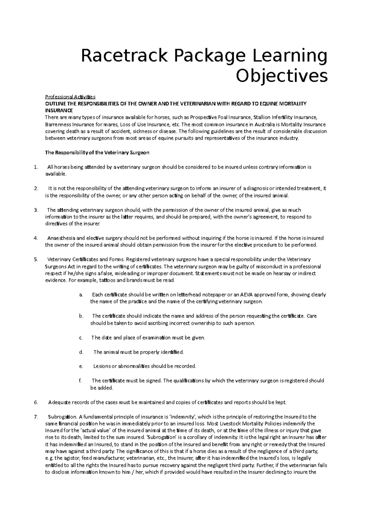 Racetrack Package Learning Objectives - Racetrack Package Learning ...