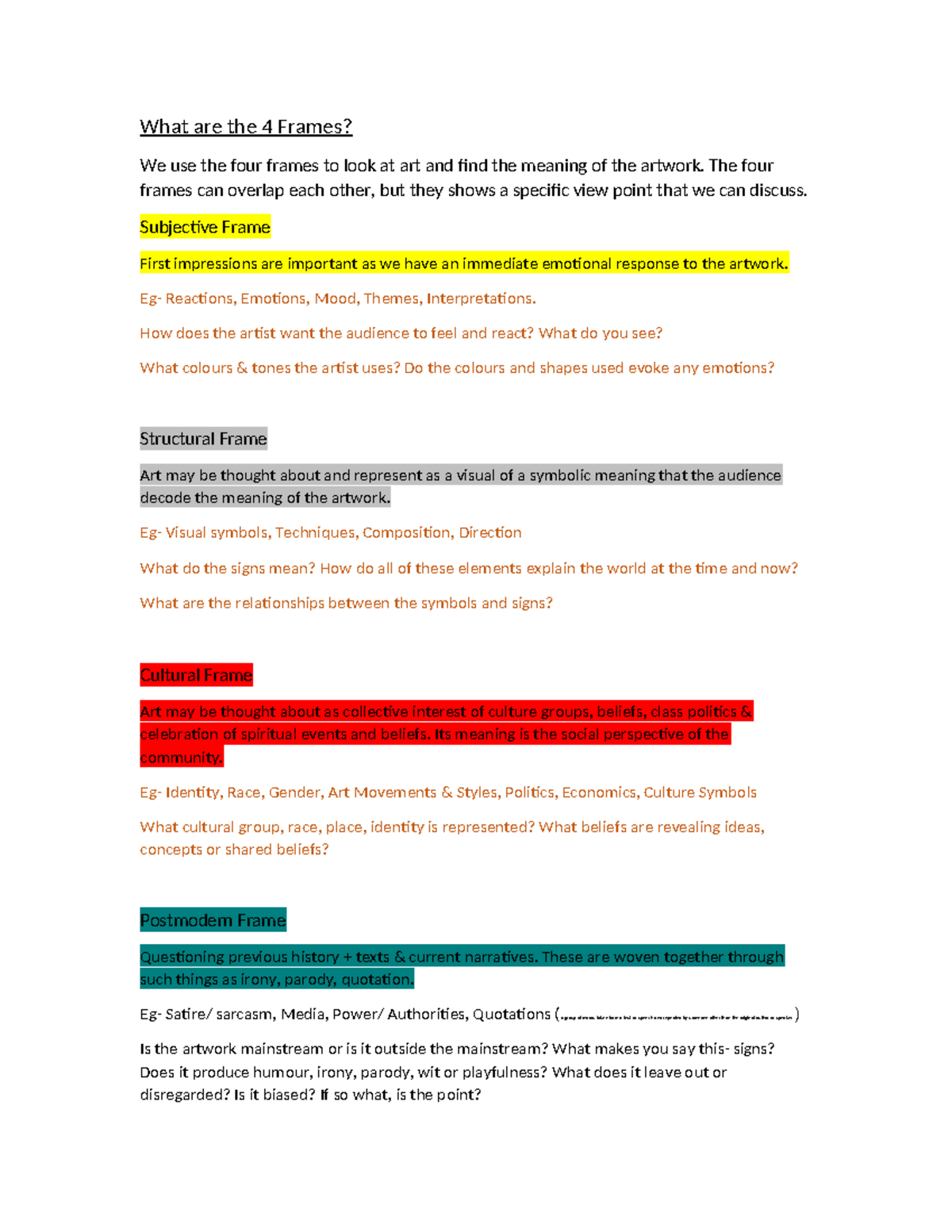 4 frames & conceptual art - What are the 4 Frames? We use the four ...