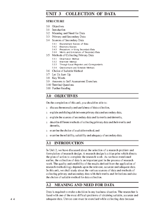 Research Methodology Unit-3 - Research and Data Collection UNIT 3 ...