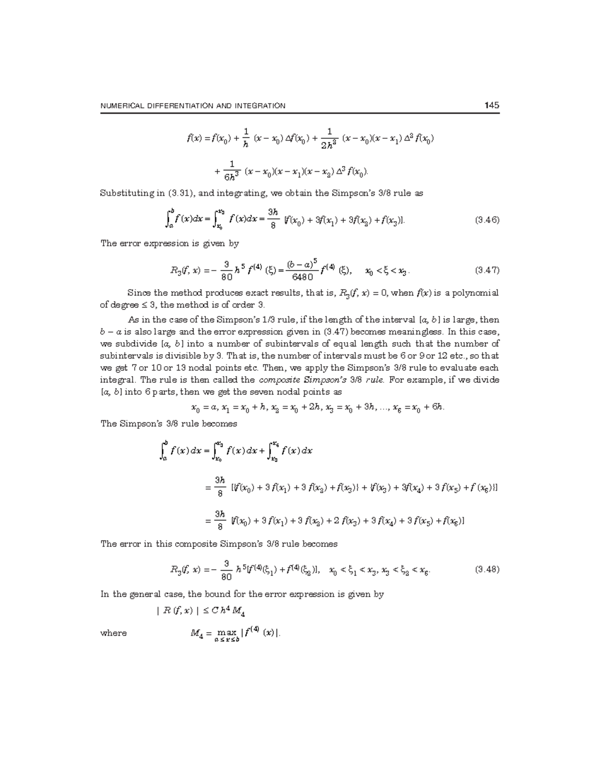 Numerical Methods-9 - NUMERICAL DIFFERENTIATION AND INTEGRATION 145 f(x) = f(x 0 ) + 1 h (x – x ...