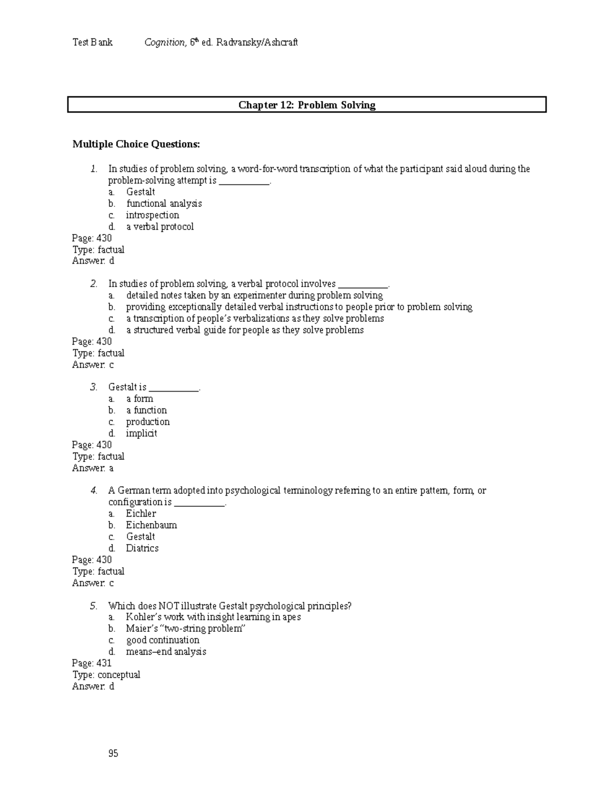 CH12 Cognition 6e TB - ..hi this is good - Chapter 12: Problem Solving ...