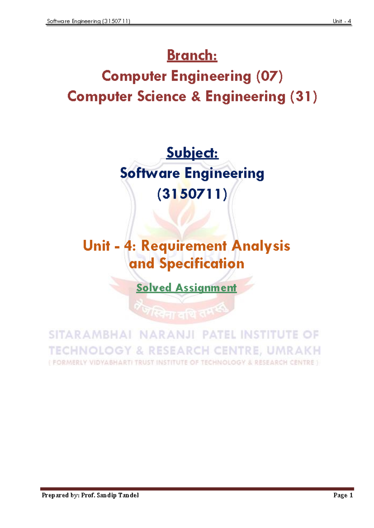 SE (3150711) Solved Assignment (Unit-4) - Branch: Computer Engineering ...