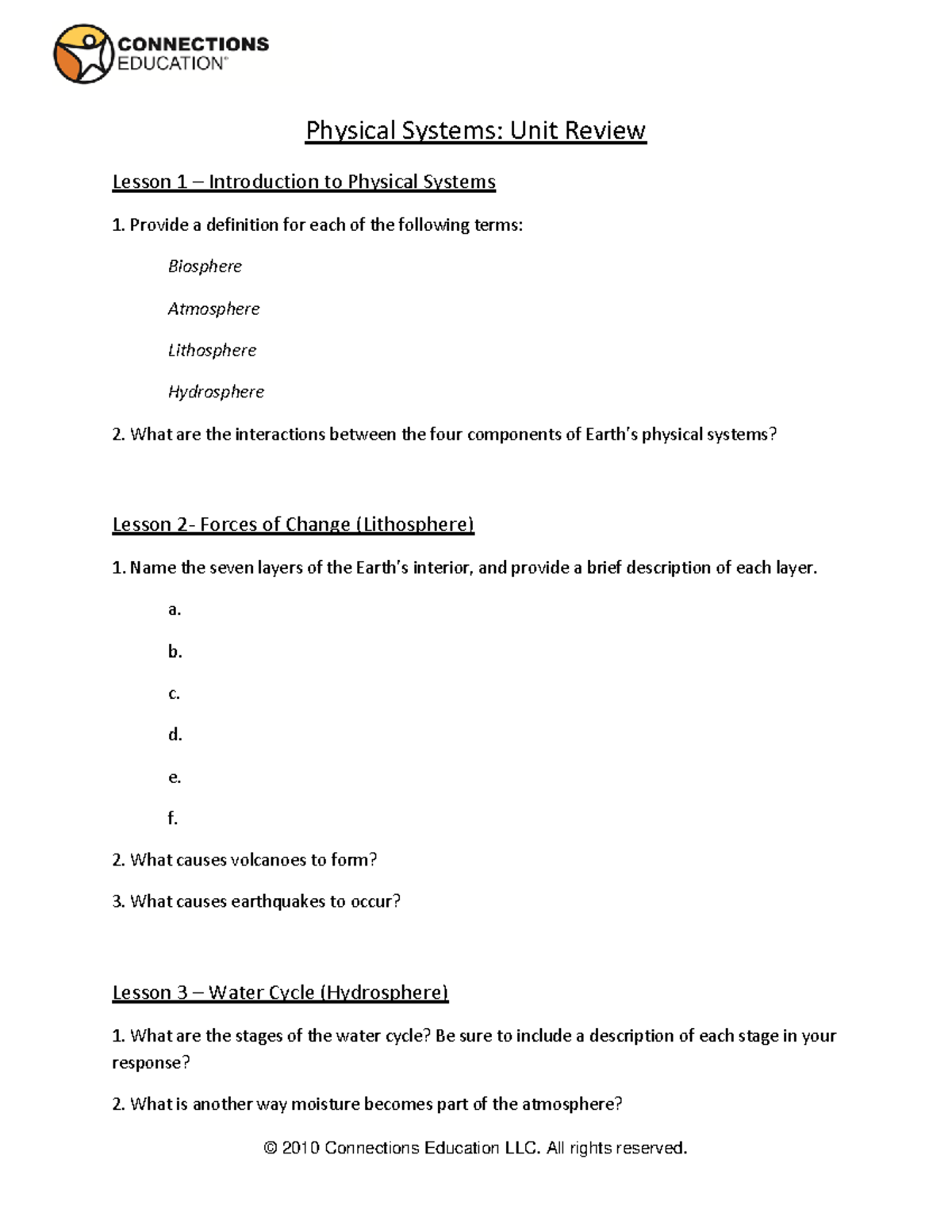 Physical system : unit review - Physical Systems: Unit Review Lesson 1 ...