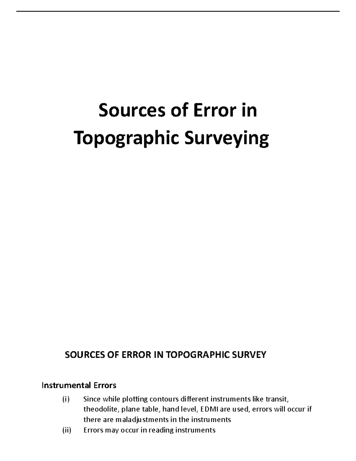 Docx Topography - Lecture Notes - Sources of Error in Topographic ...