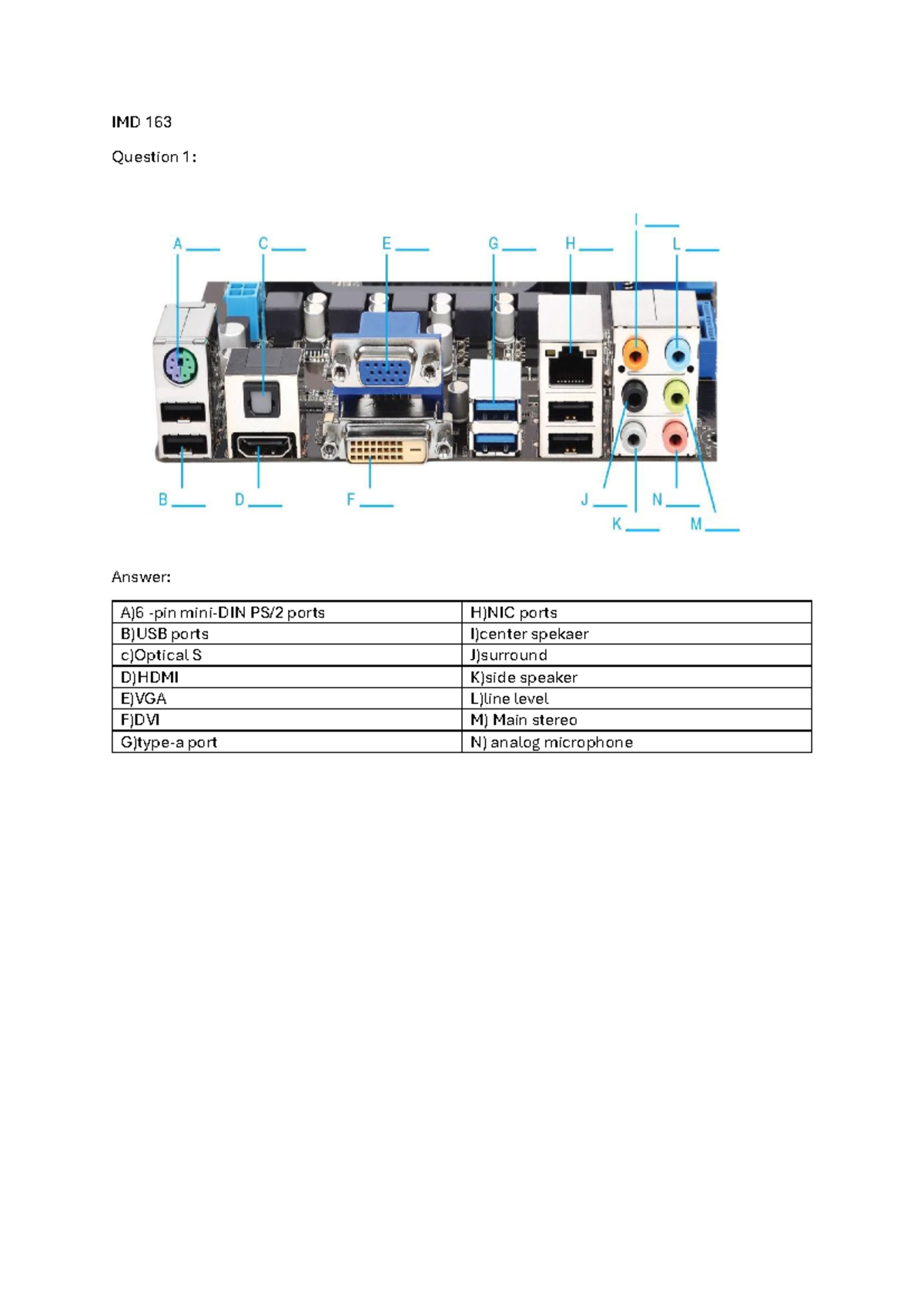 IMD 163 exercise week 2 - IMD 163 Question 1: Answer: A)6 -pin mini-DIN ...