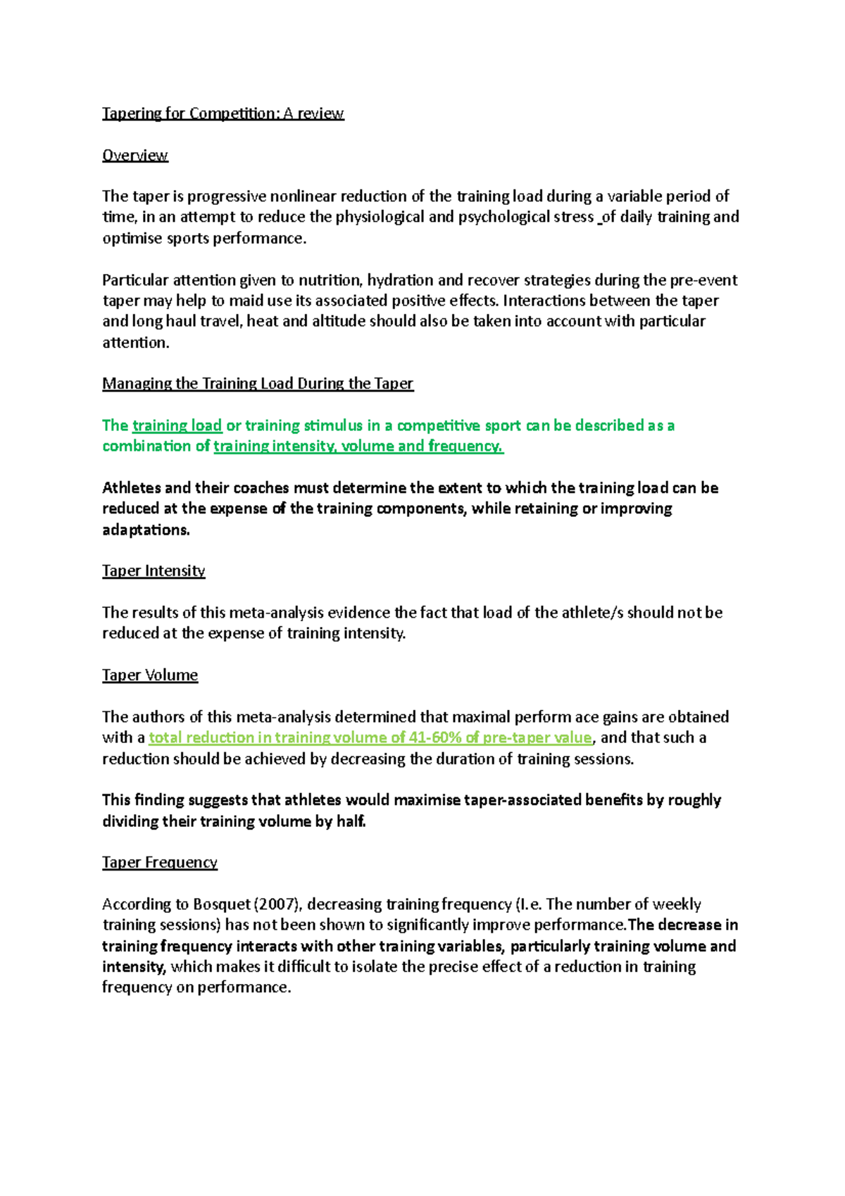 Tapering for Competition-A Review - Tapering for Competition: A review ...