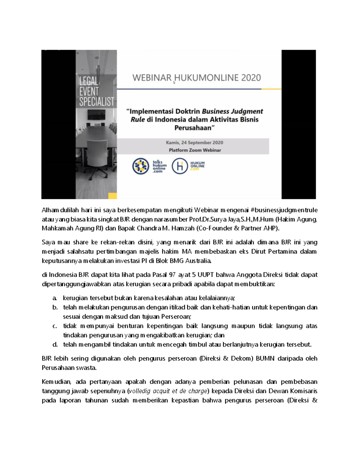 Business Judgement Rule - Septhian Wibysono - Alhamdulilah hari ini ...