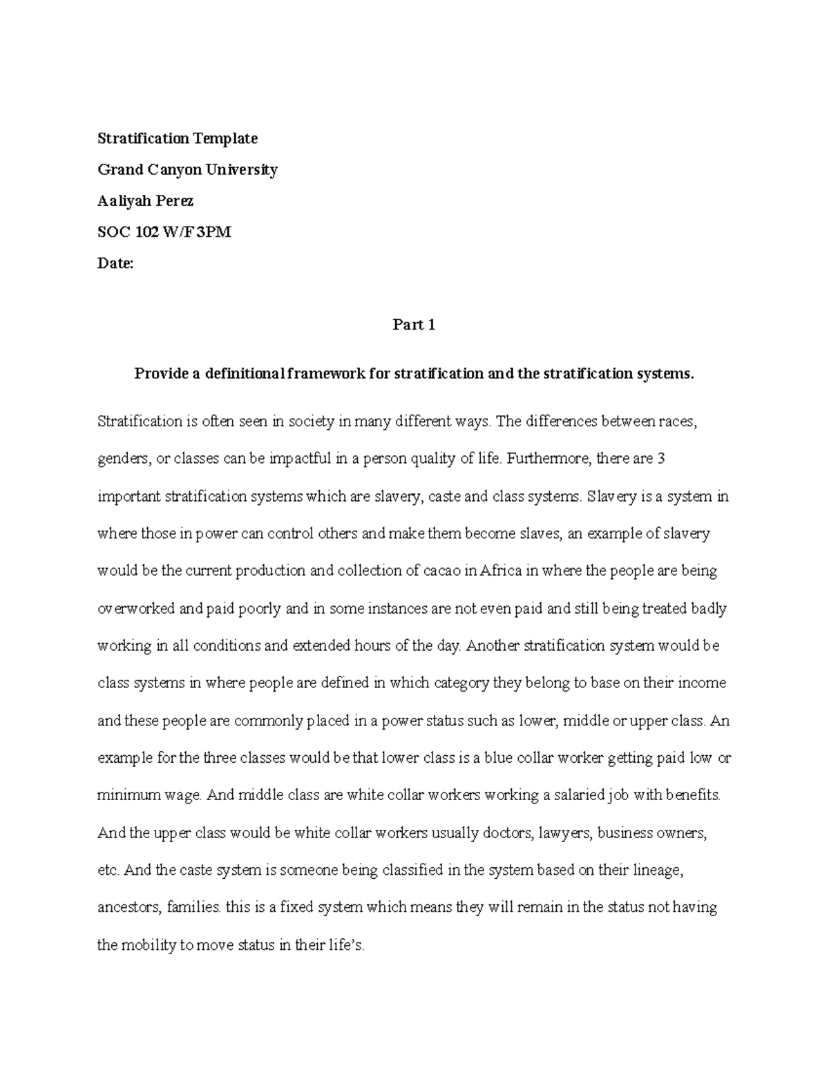 Stratification Template SOC 102 - Stratification Template Grand Canyon ...